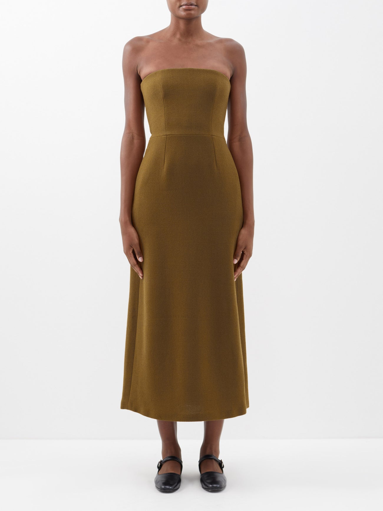 RAEY Bandeau Midi Dress in Gold | endource