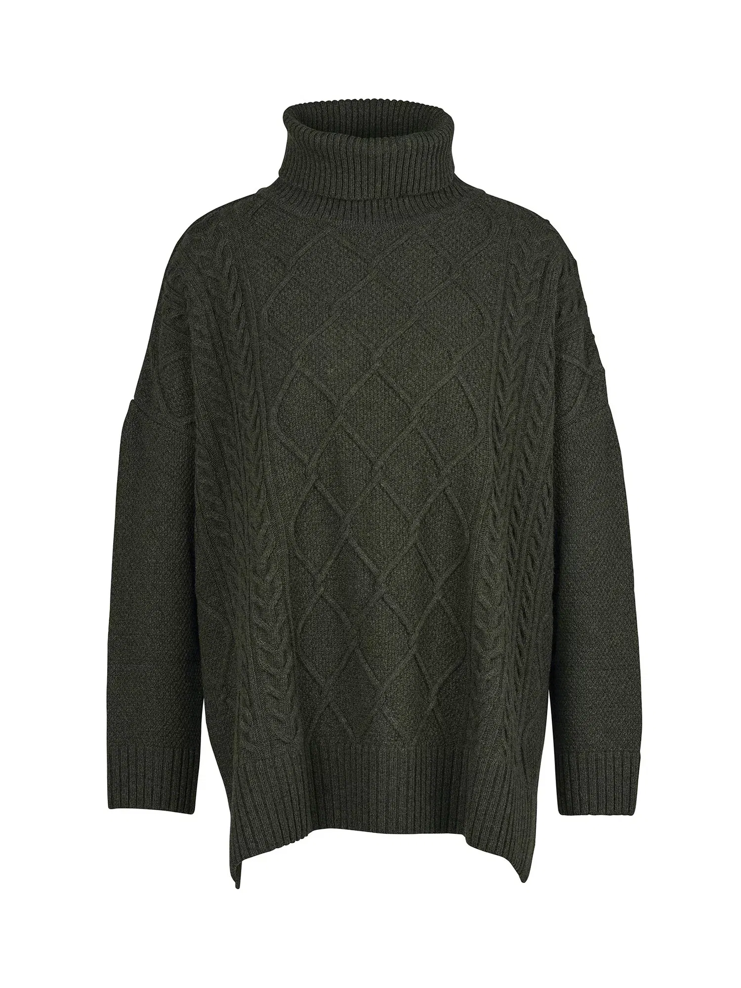 BARBOUR Burne Cable Knit Cape Jumper in Olive | endource