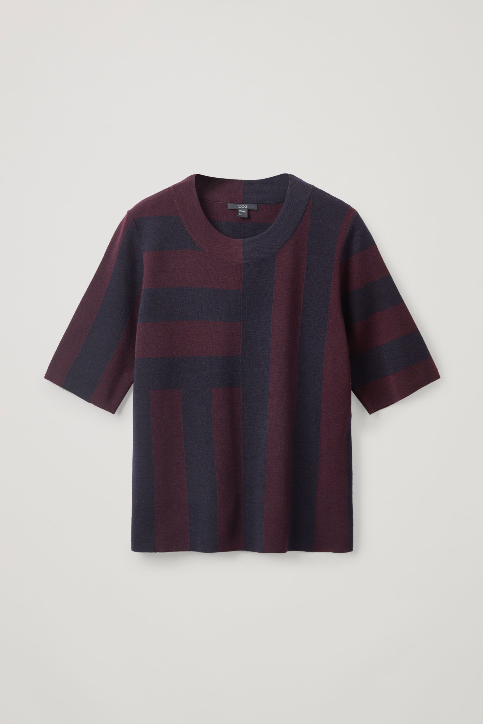 COS Mixed Stripe Wool Top in Burgundy / Navy | endource