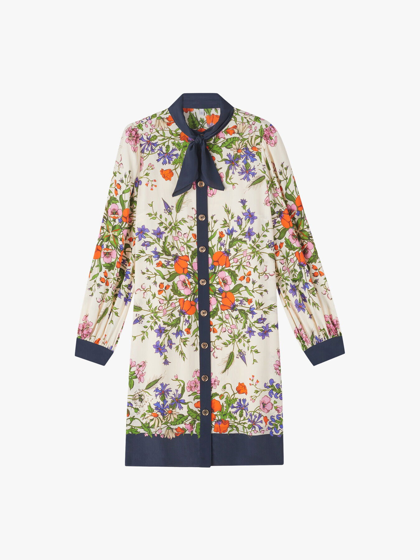 L.K. BENNETT Ernst Poppy Print Silk-Blend Shirt Dress in Beige | endource