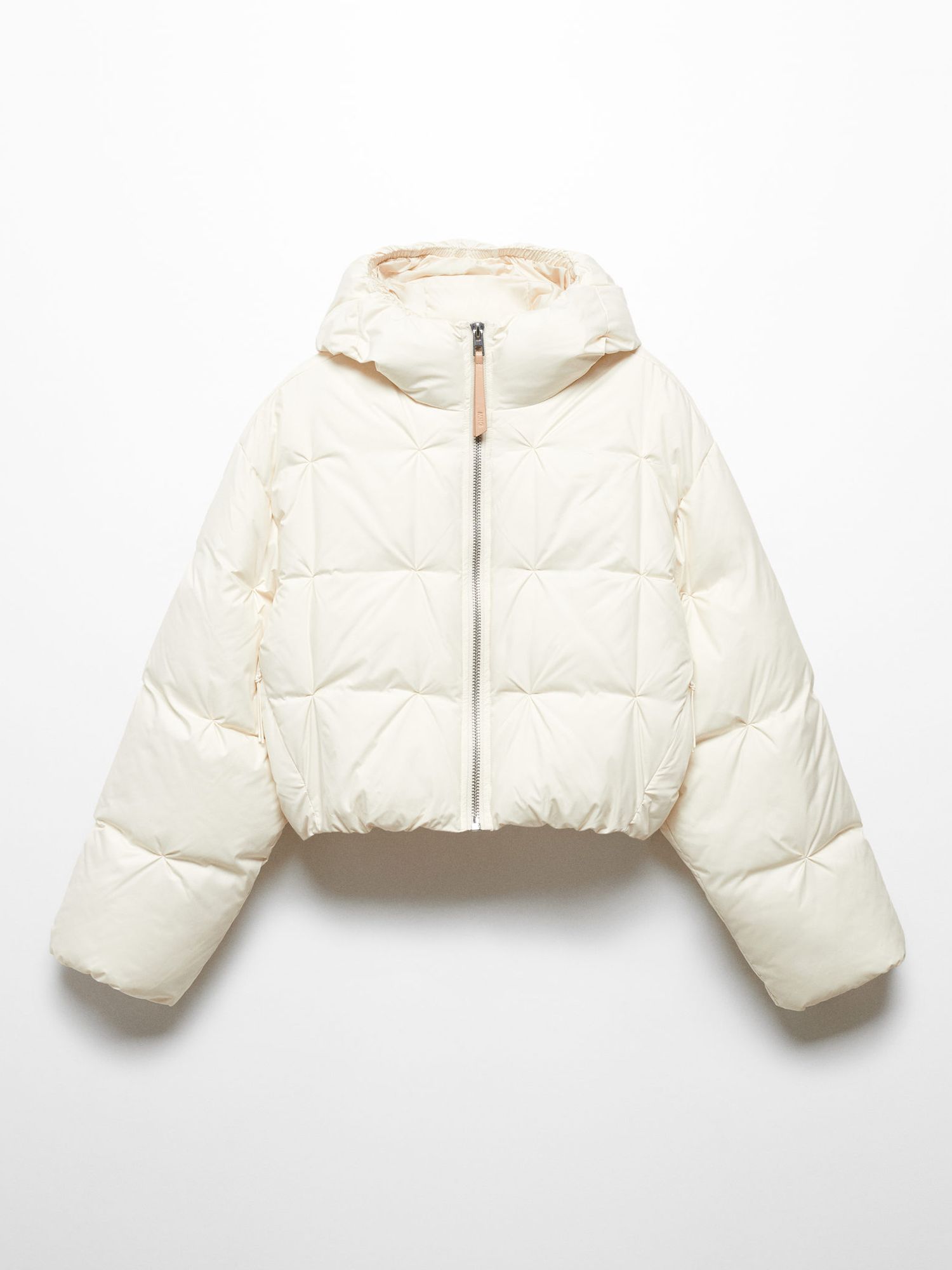 MANGO Chester Hooded Puffer Coat in Light Beige | endource