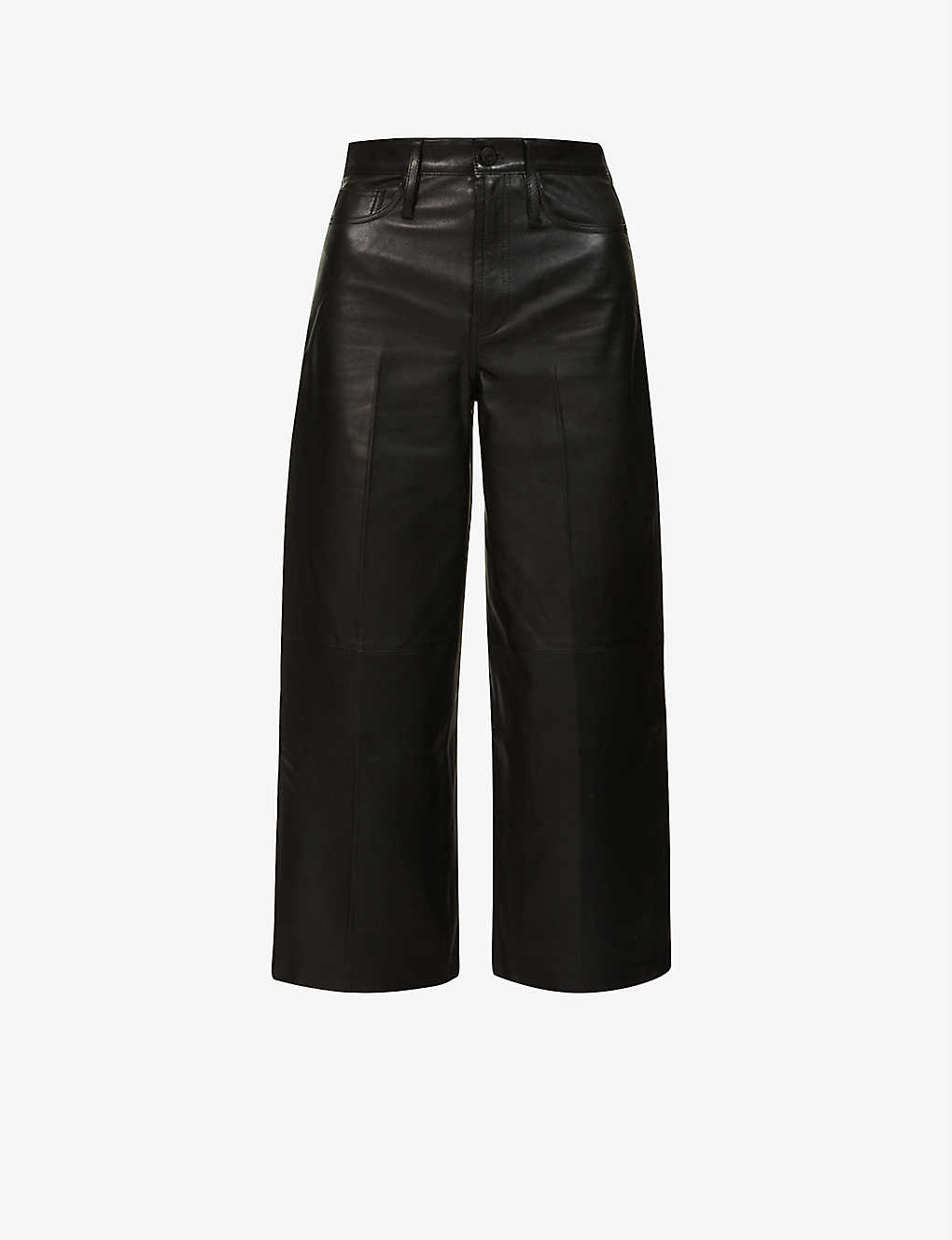 FRAME Cropped Wide-Leg High-Rise Leather Trousers in NOIR | endource