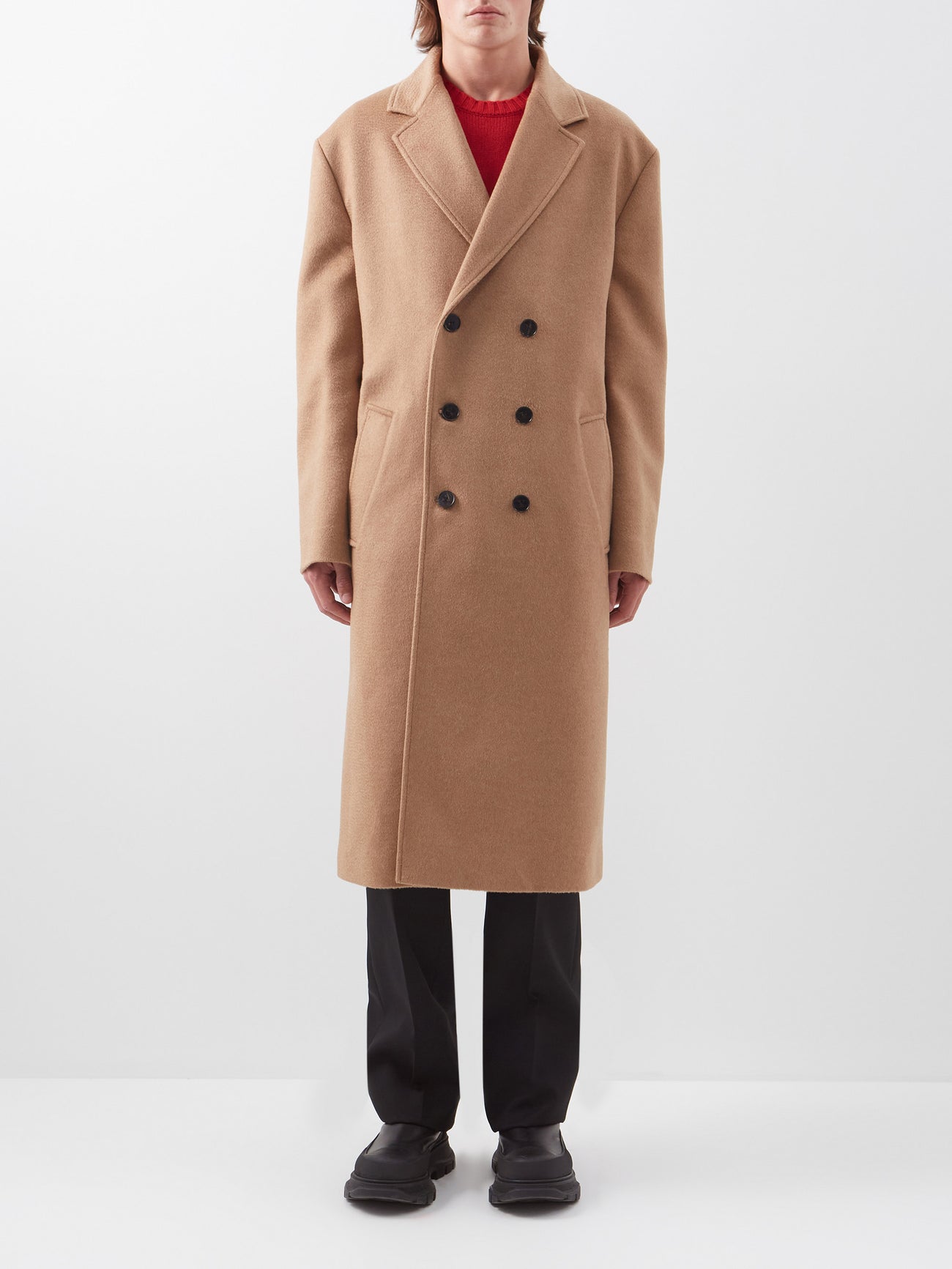 Valentino Double-Breasted Camel-Wool Overcoat in Camel | Endource