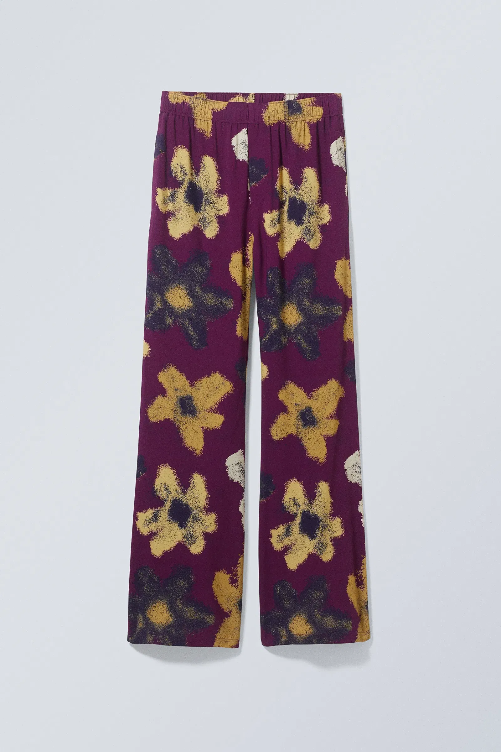 WEEKDAY Ken Flared Trousers in Burgundy Flower Print | endource
