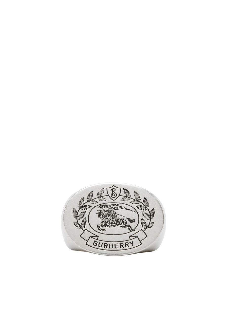 BURBERRY Ekd Engraved Palladium-Plated Signet Ring | endource