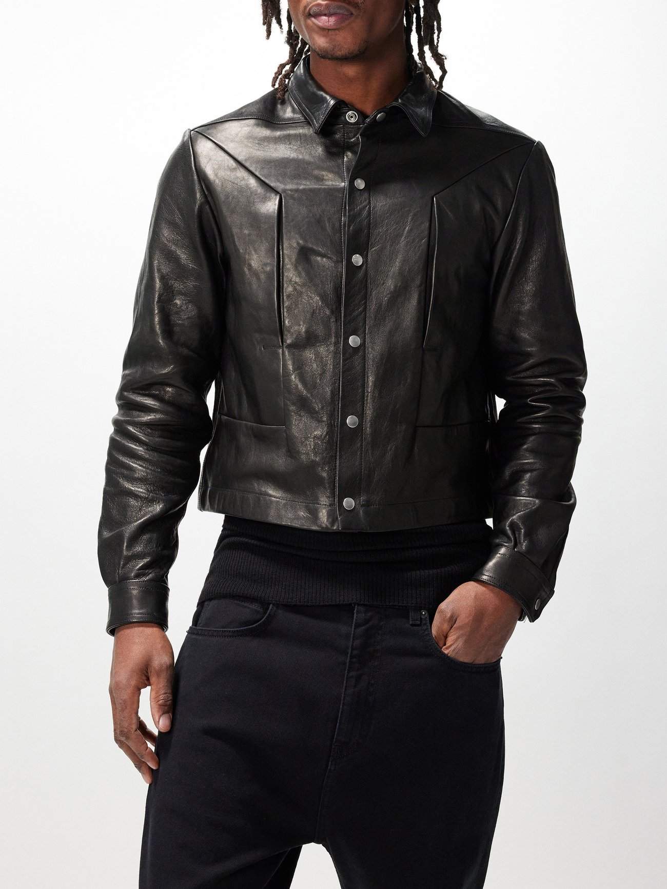 RICK OWENS Alice Strobe Panelled Leather Jacket in Black | Endource