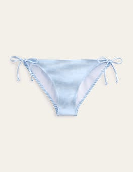 BODEN Textured String Bikini Bottoms in Blue, Ivory Seersucker Stripe | endource