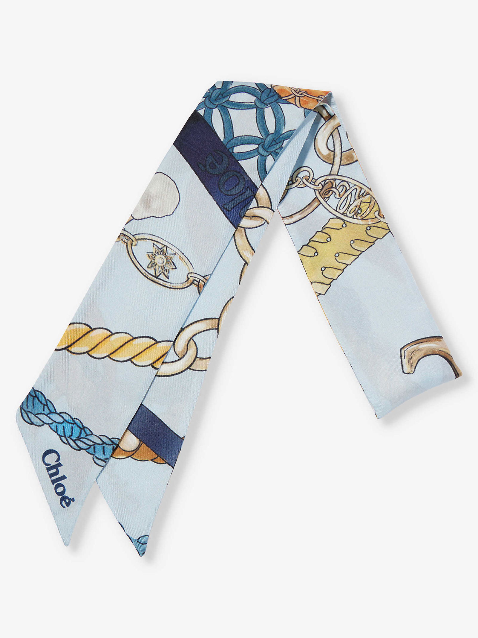 CHLOÉ Logo-Print Silk Scarf in Silky Blue | endource