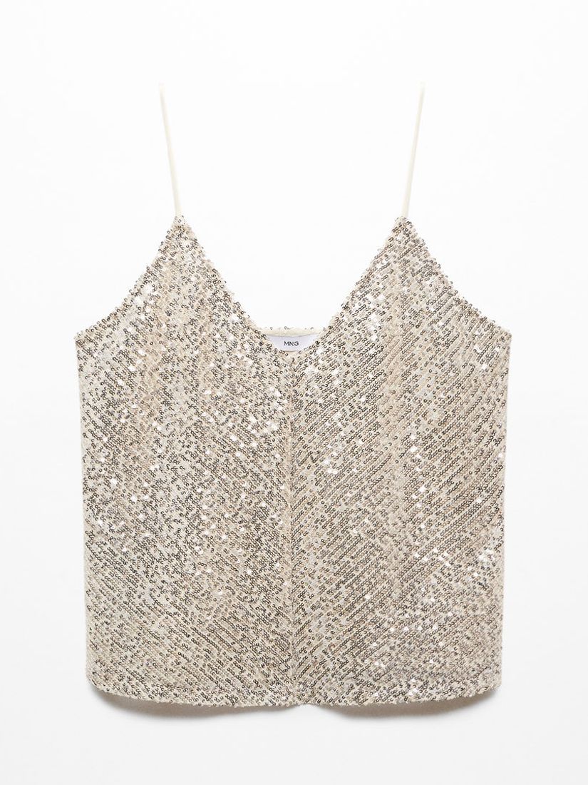 MANGO Xlenjuel Sequin Cami Top in Light Beige | endource