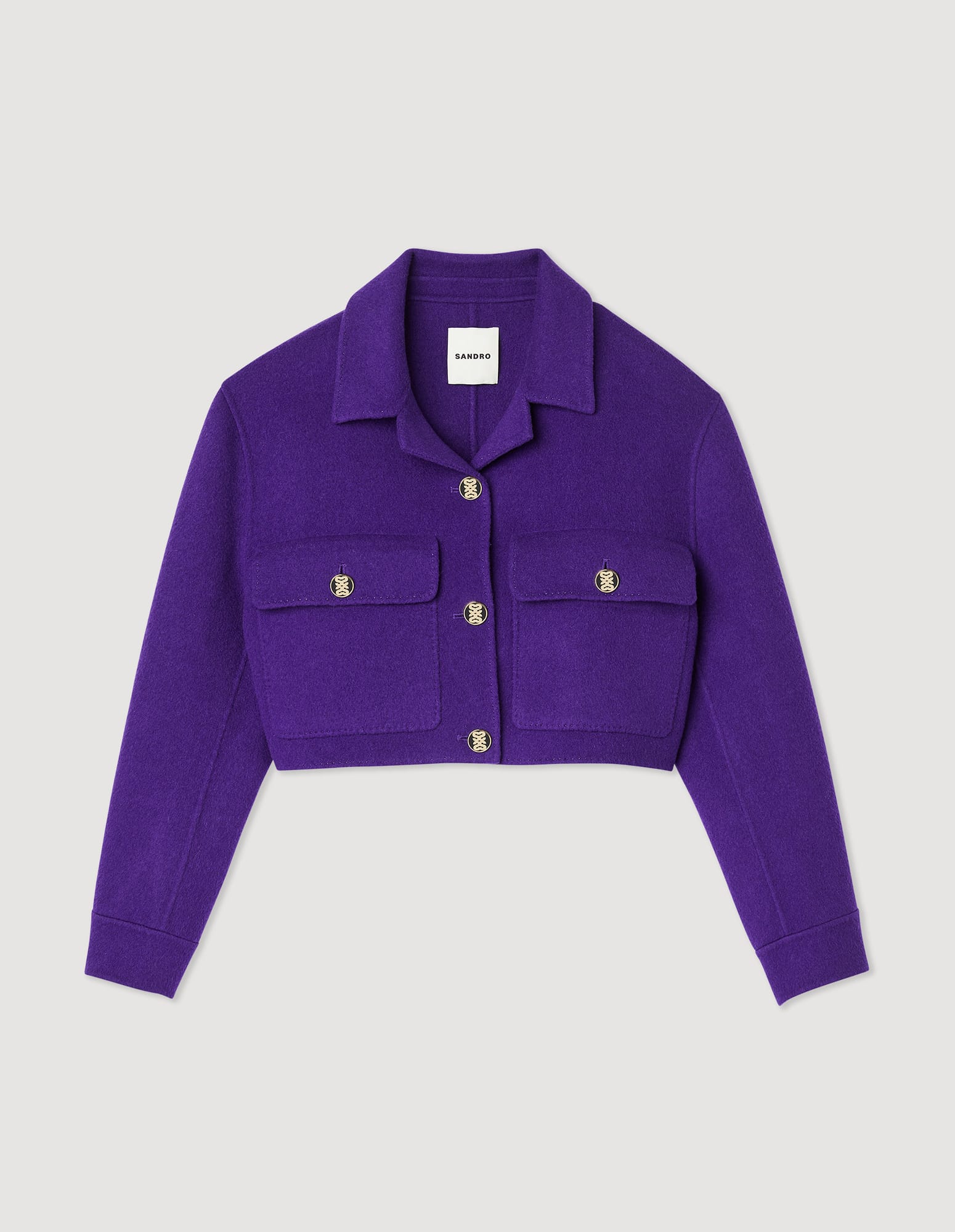 SANDRO Cropped Wool Coat in Purple | endource