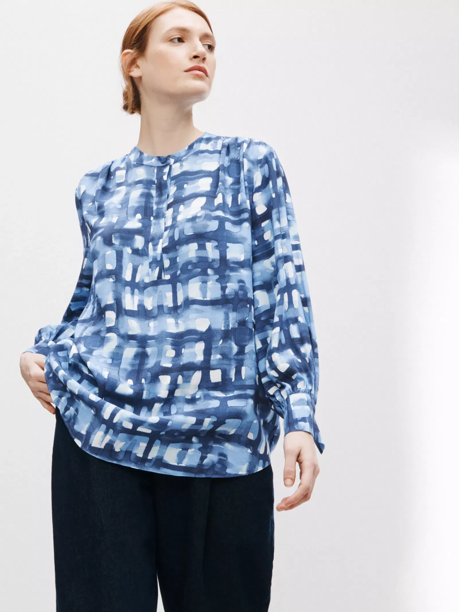 KIN Blurred Check Print Shirt in Blue/Multi | endource