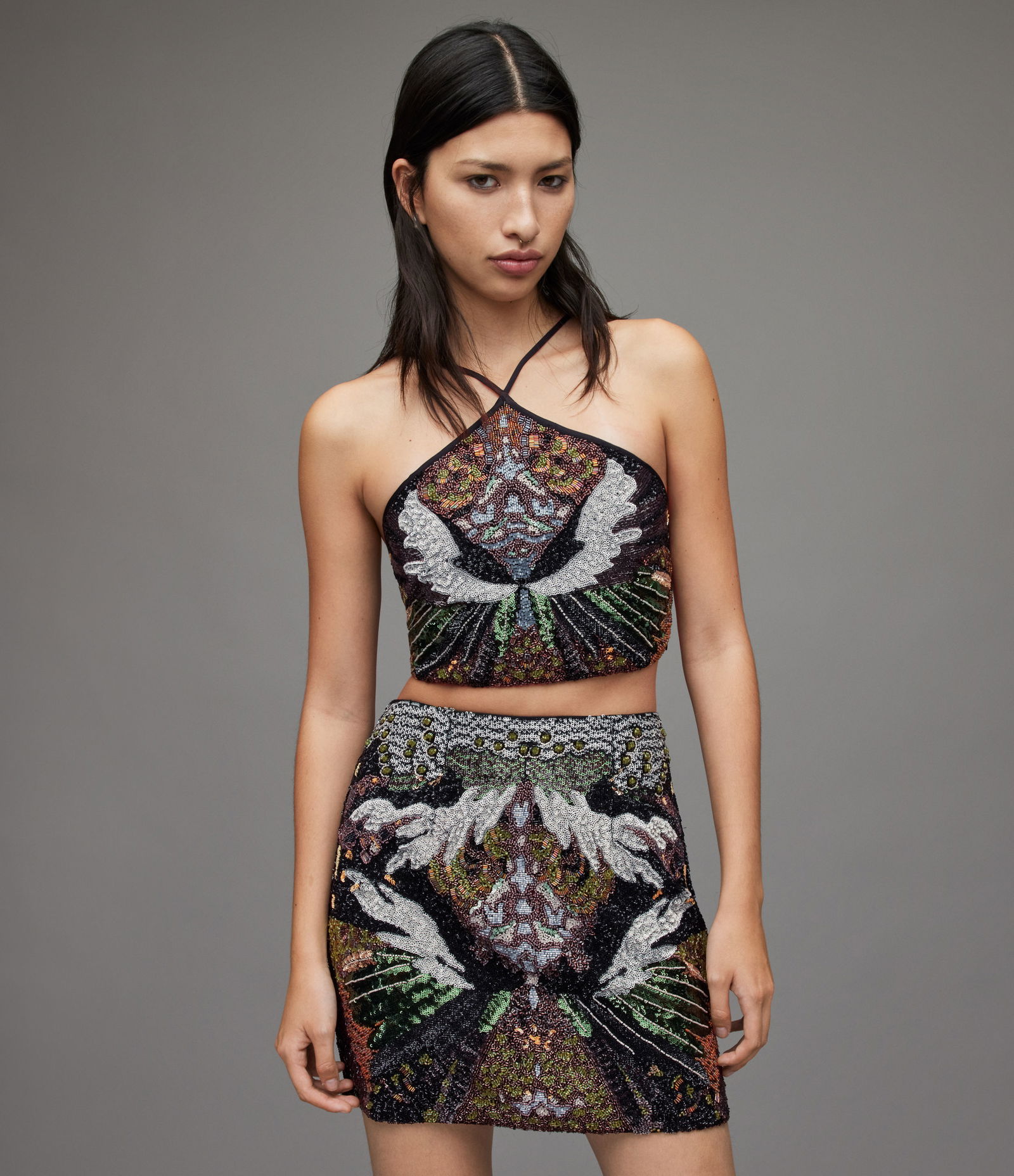 ALLSAINTS Jamilia Gene Embellished Top in Jewel Green | Endource