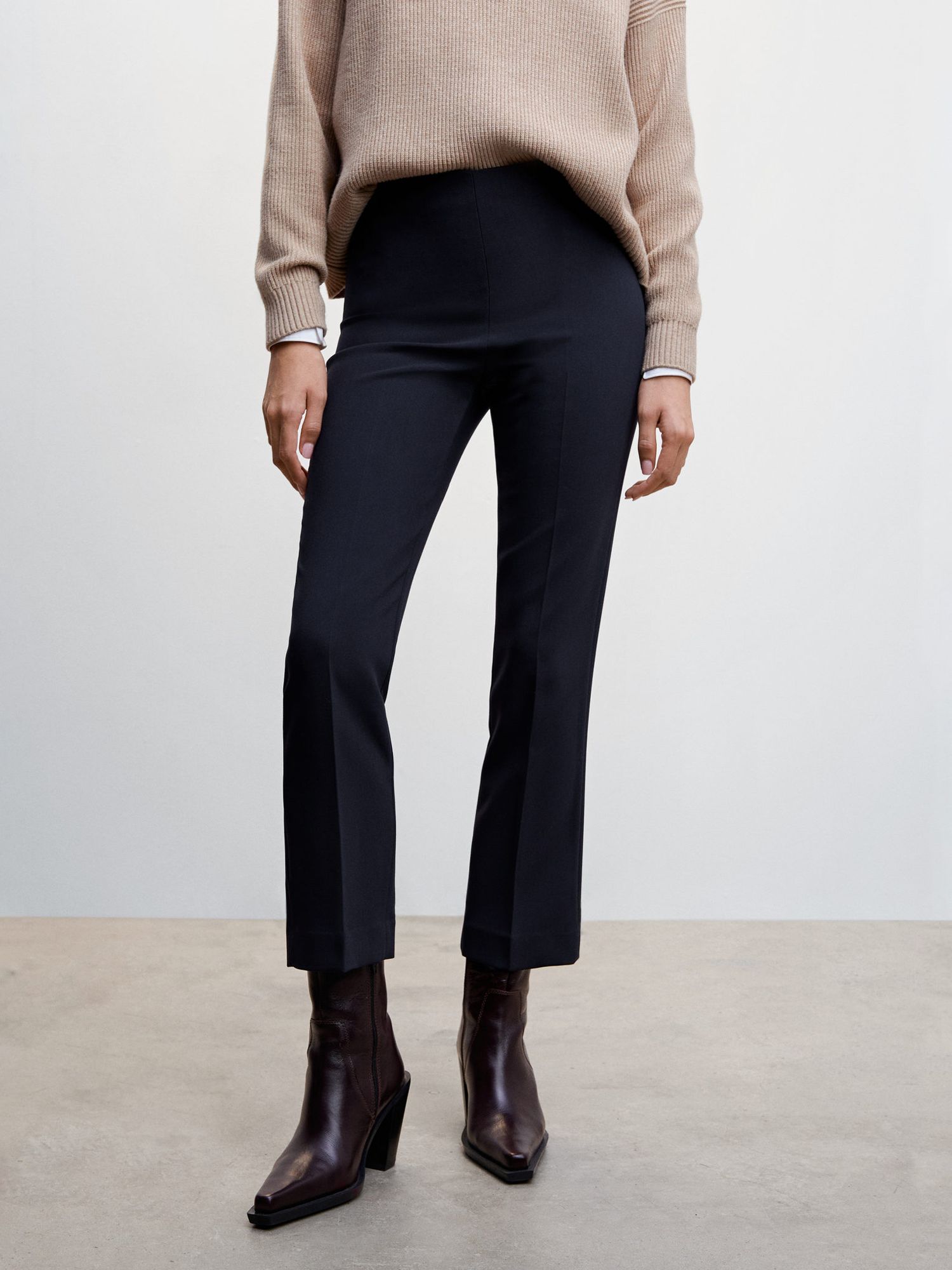MANGO Atenas Cropped Slim Trousers in Navy | endource
