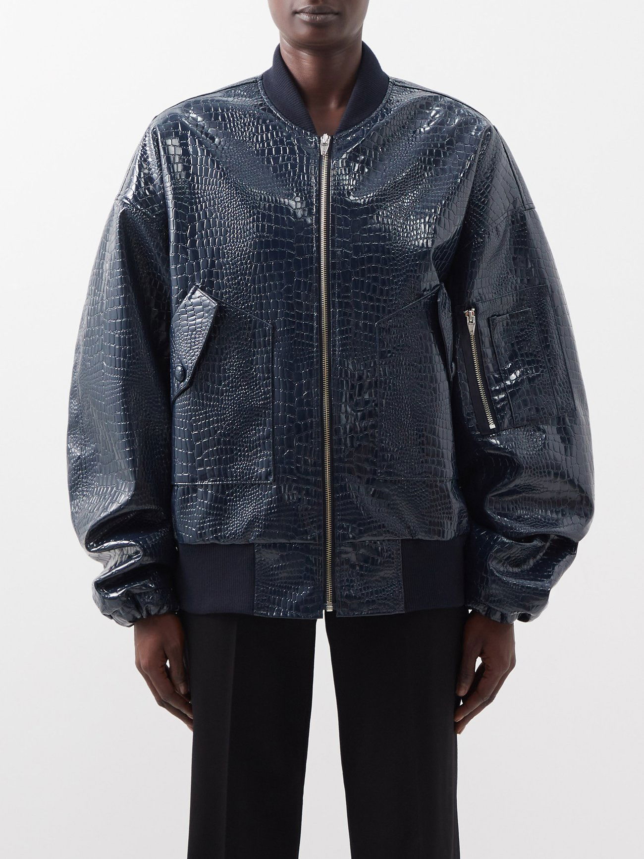 THE FRANKIE SHOP Hane Croc-Effect Faux-Leather Bomber Jacket | Endource