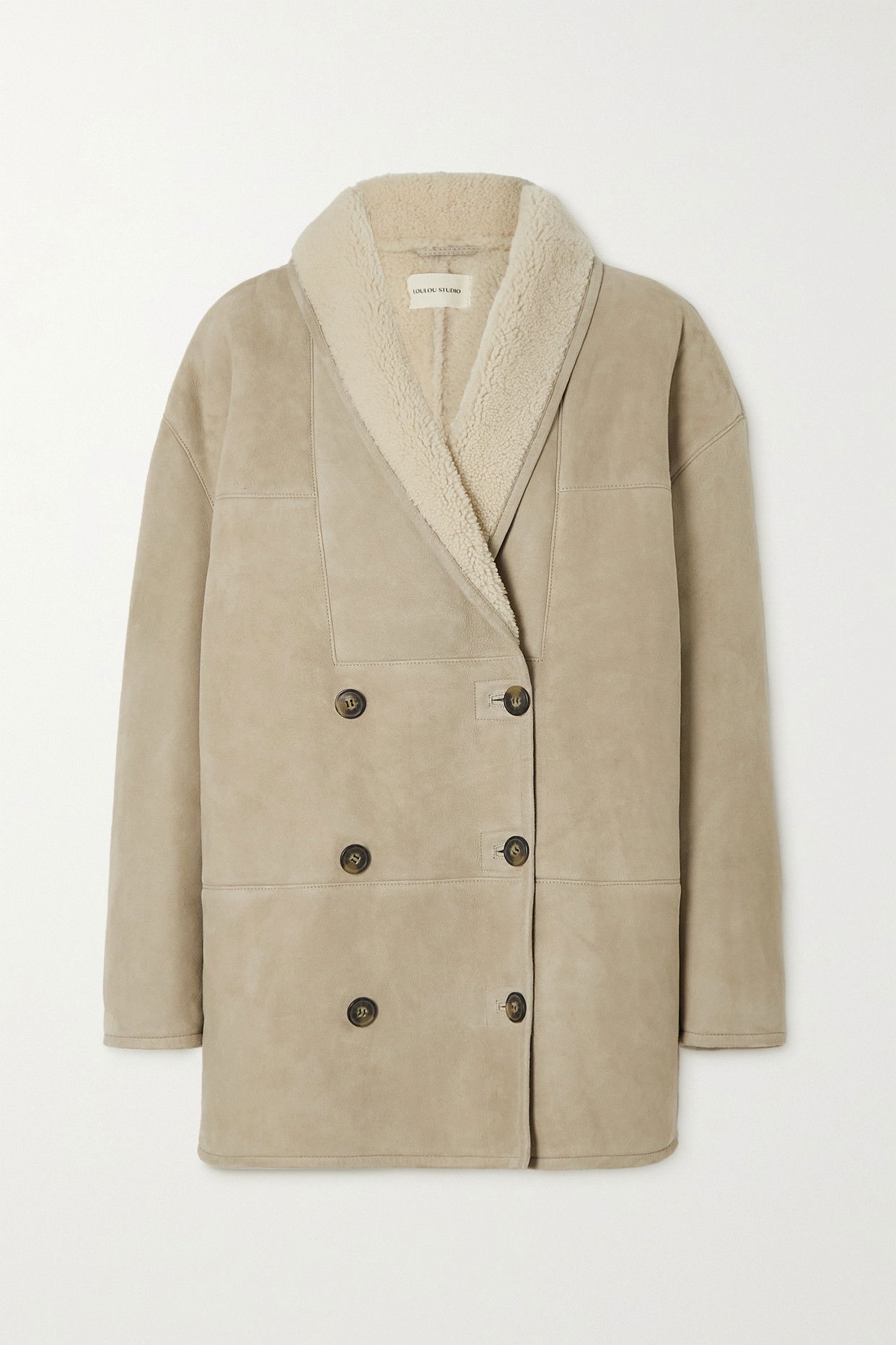 LOULOU STUDIO Oversized Double-Breasted Shearling Coat in Neutrals ...