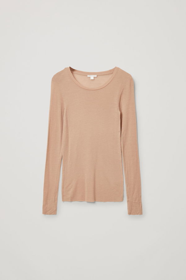 COS Long-Sleeved Merino Wool Top in Beige | endource