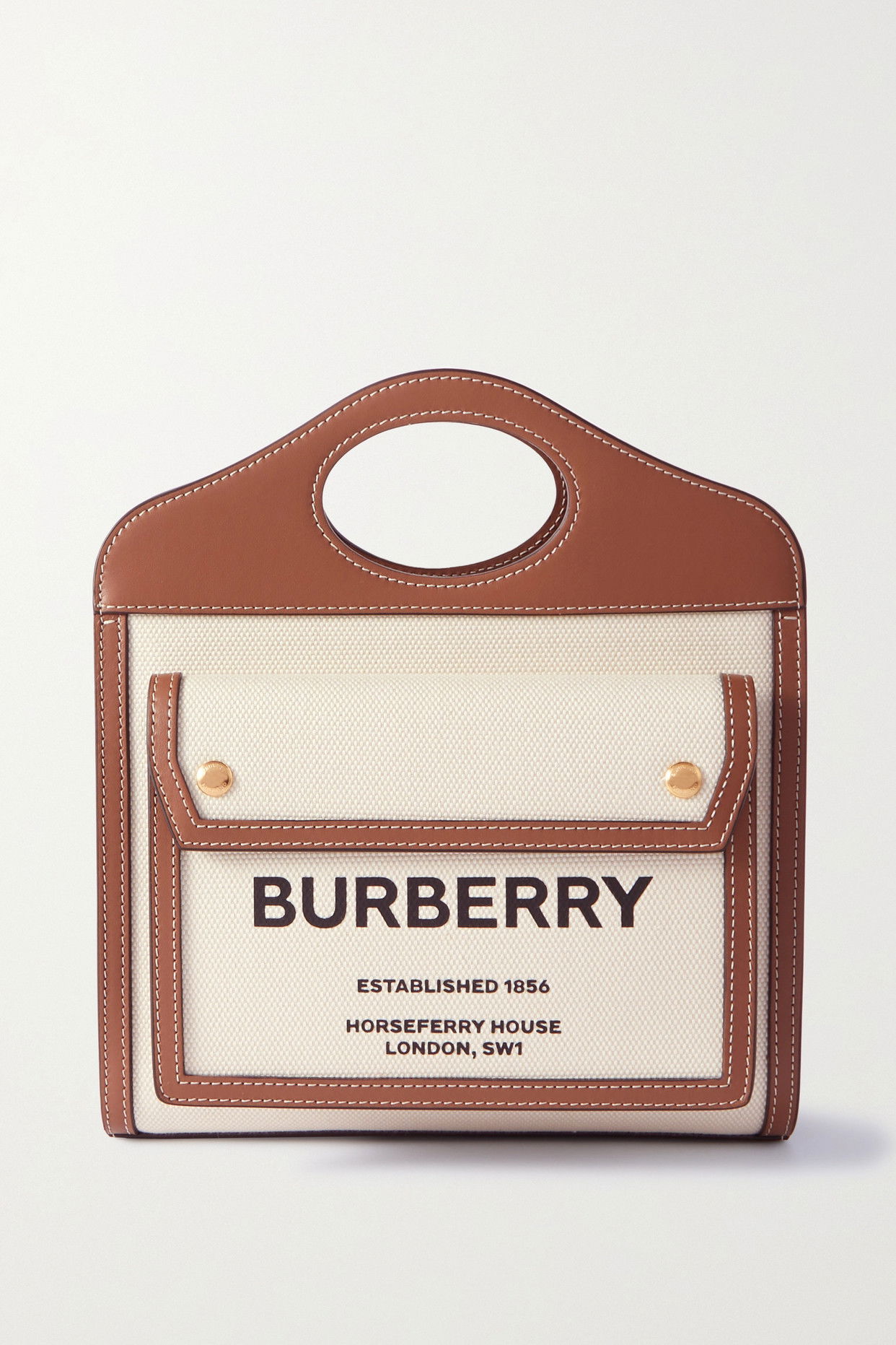 BURBERRY Mini Leather-Trimmed Canvas Tote in Cream | Endource