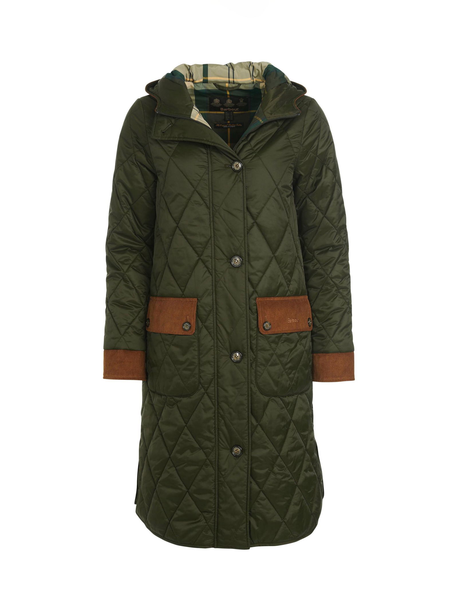 BARBOUR Mickley Hooded Long Quilted Coat in Sage | endource