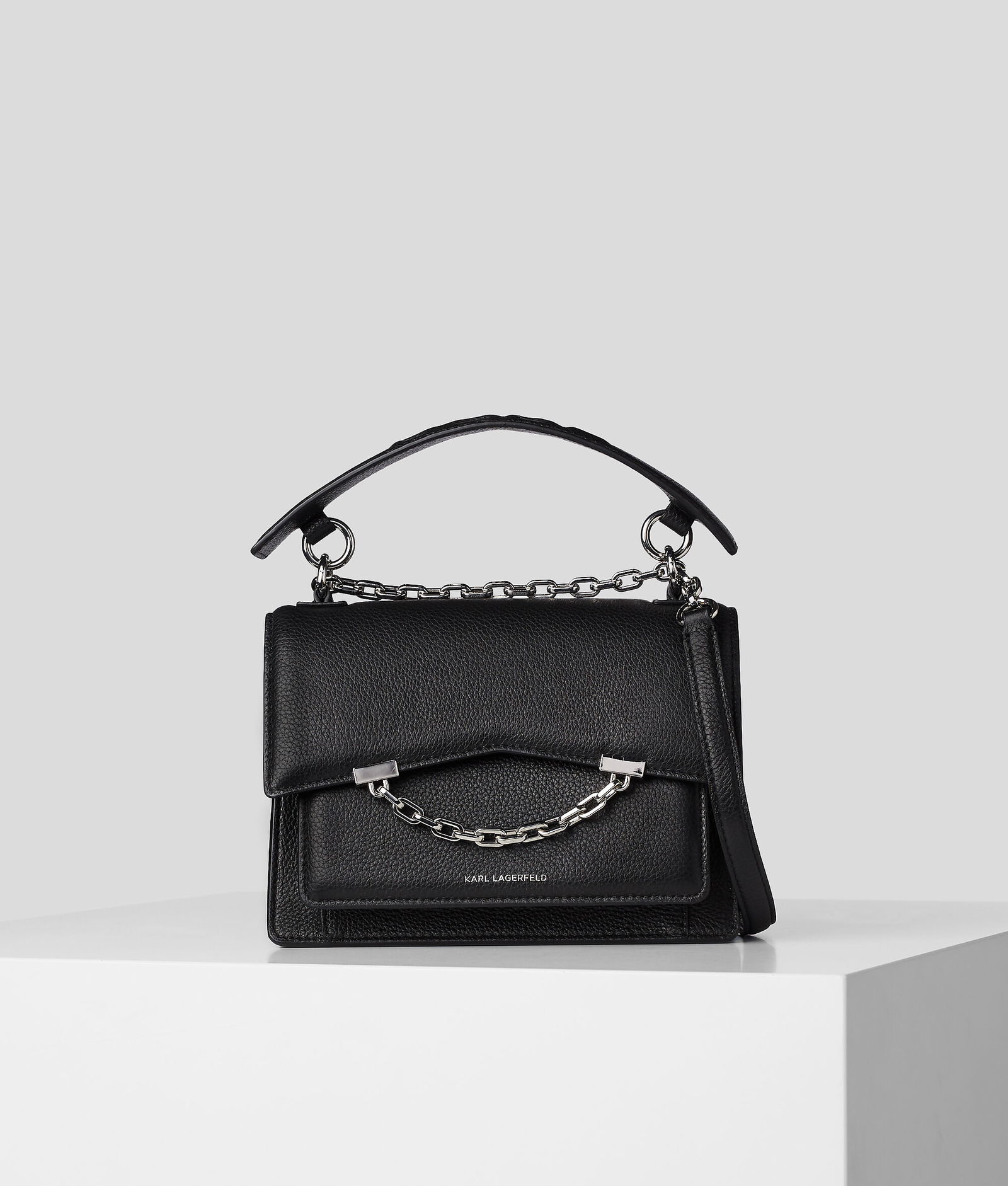 KARL LAGERFELD K/KARL Seven Grain Leather Shoulder Bag in Black | endource