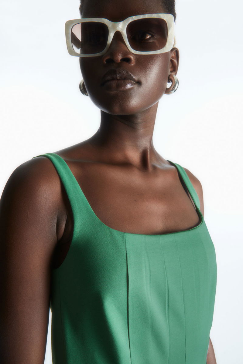 Cos Pleated Midi Dress In Green Endource