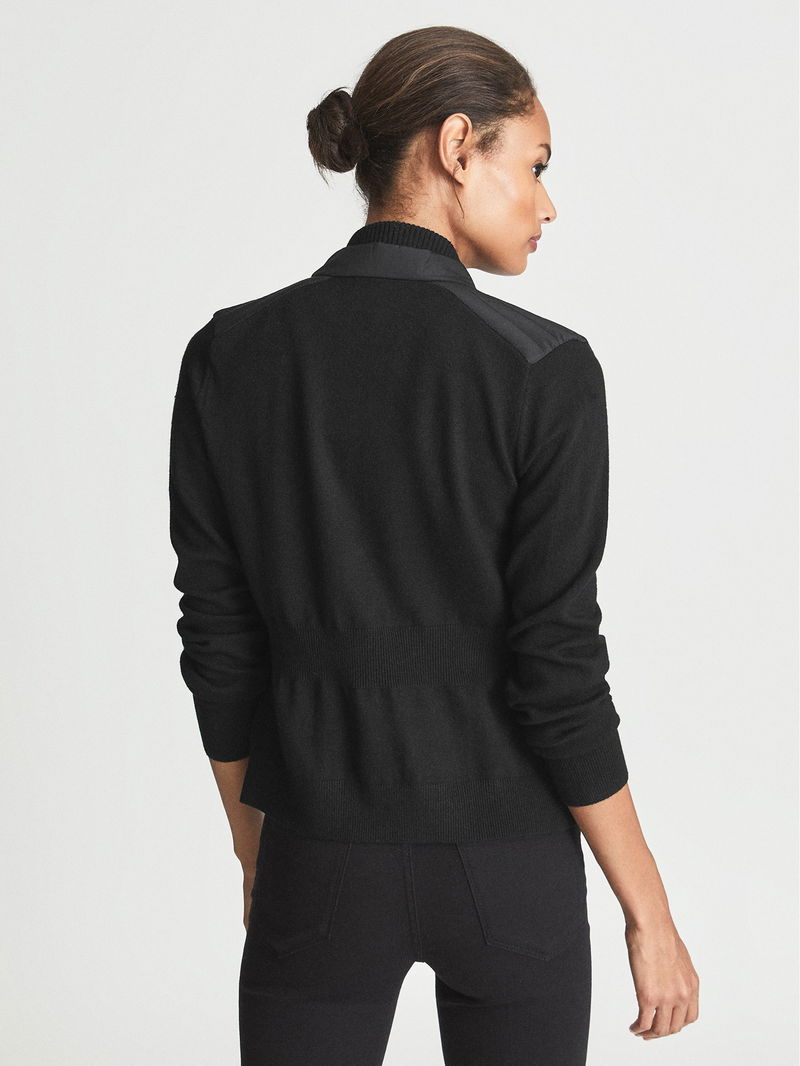 REISS Jade Hybrid Zip Through Quilted Jacket in Black | endource