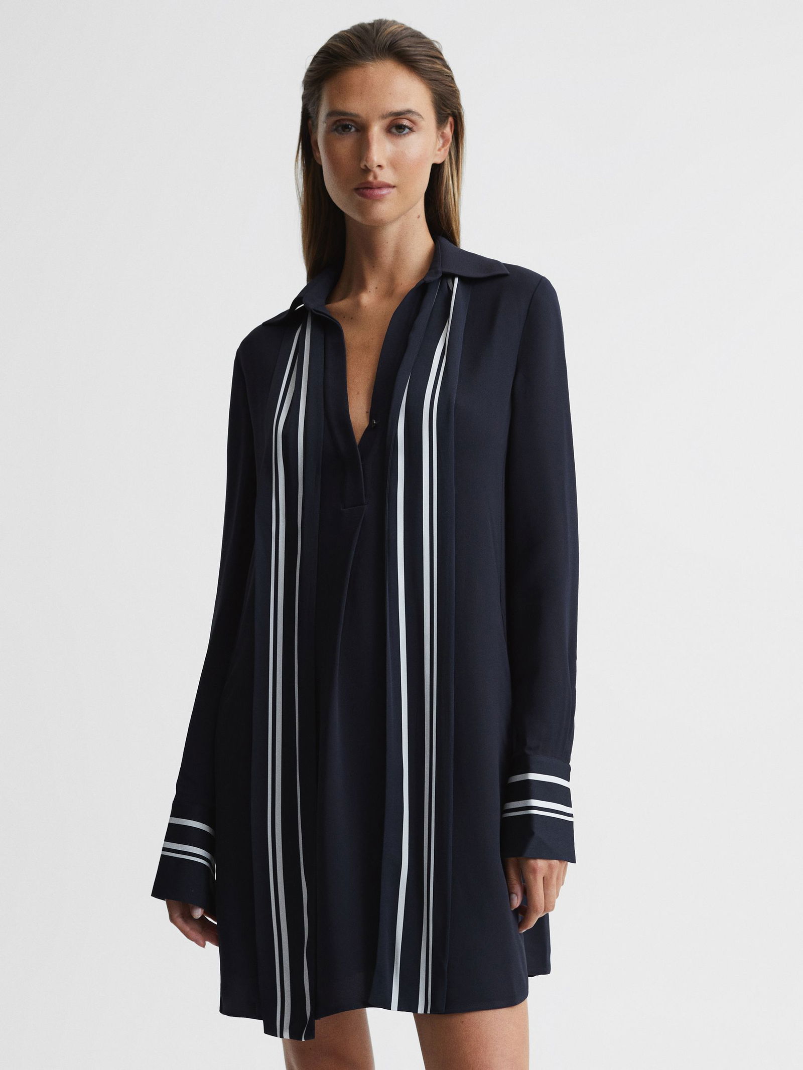 REISS Feya Stripe Detail Mini Dress in Navy | Endource