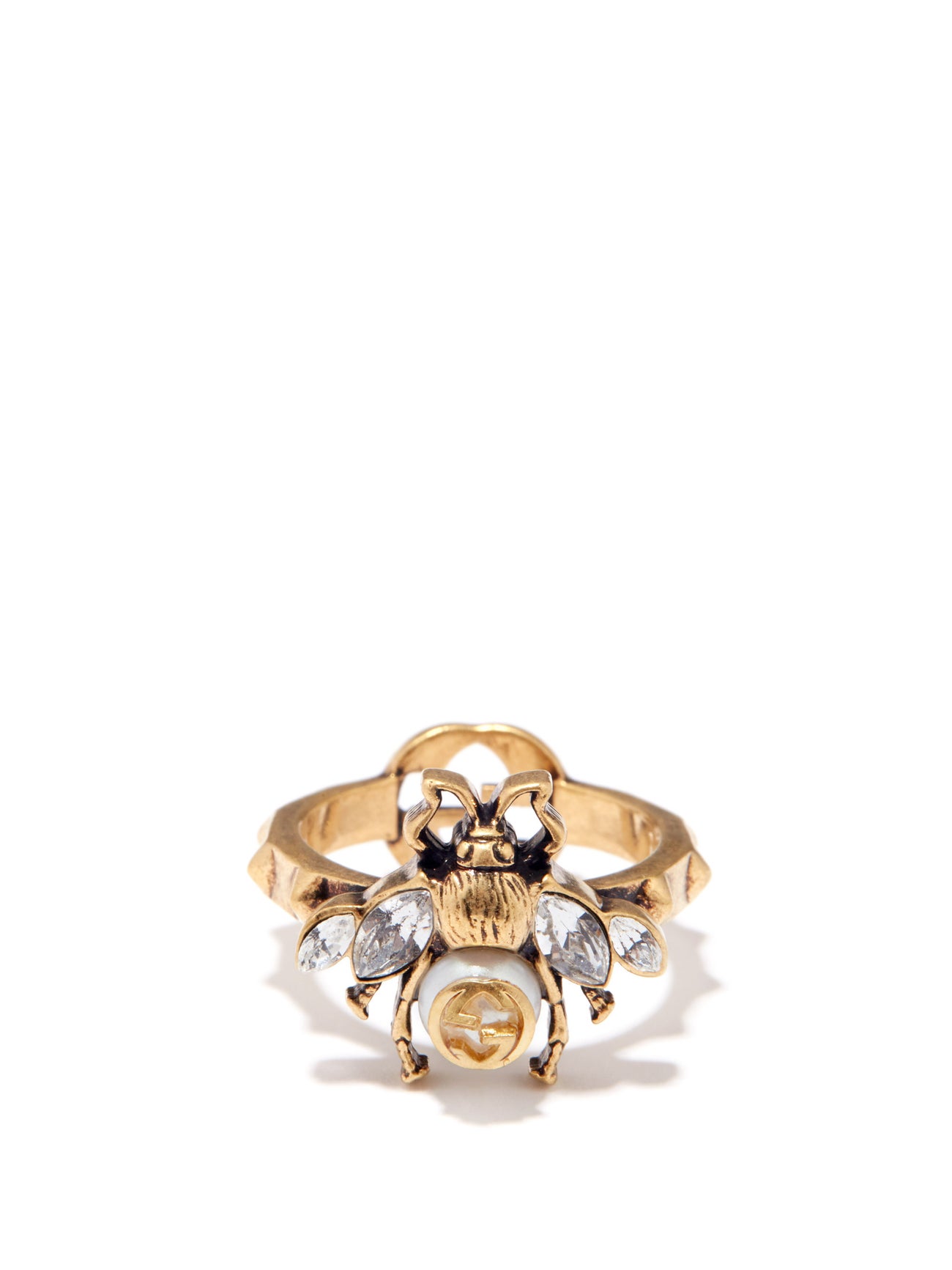 GUCCI Bee Crystal-Embellished Ring in Gold | endource