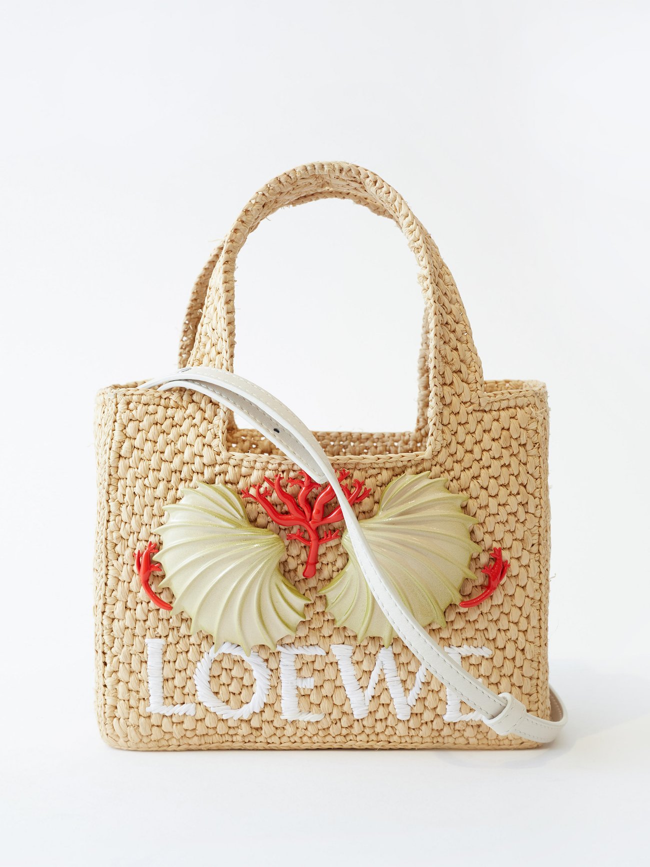 LOEWE Loewe x Maruja Mallo - Logo-Embroidered Shell Raffia Bag in Beige ...