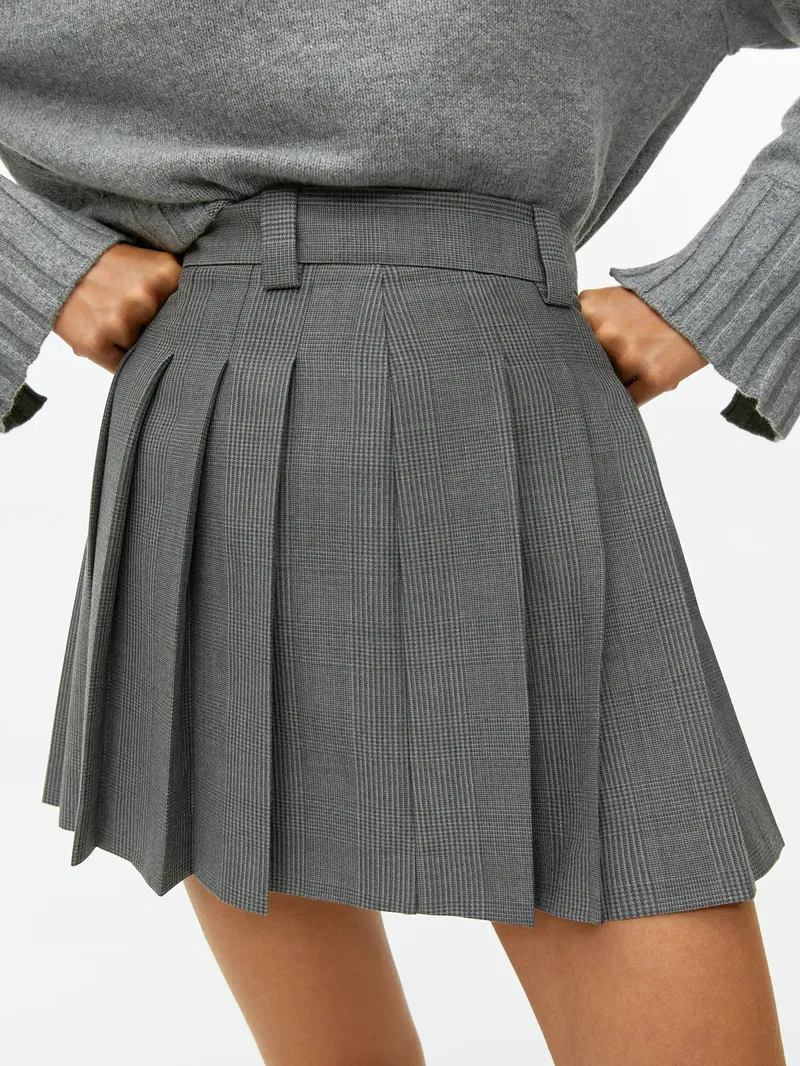 ARKET Pleated Wool-Blend Mini Skirt in Grey | endource