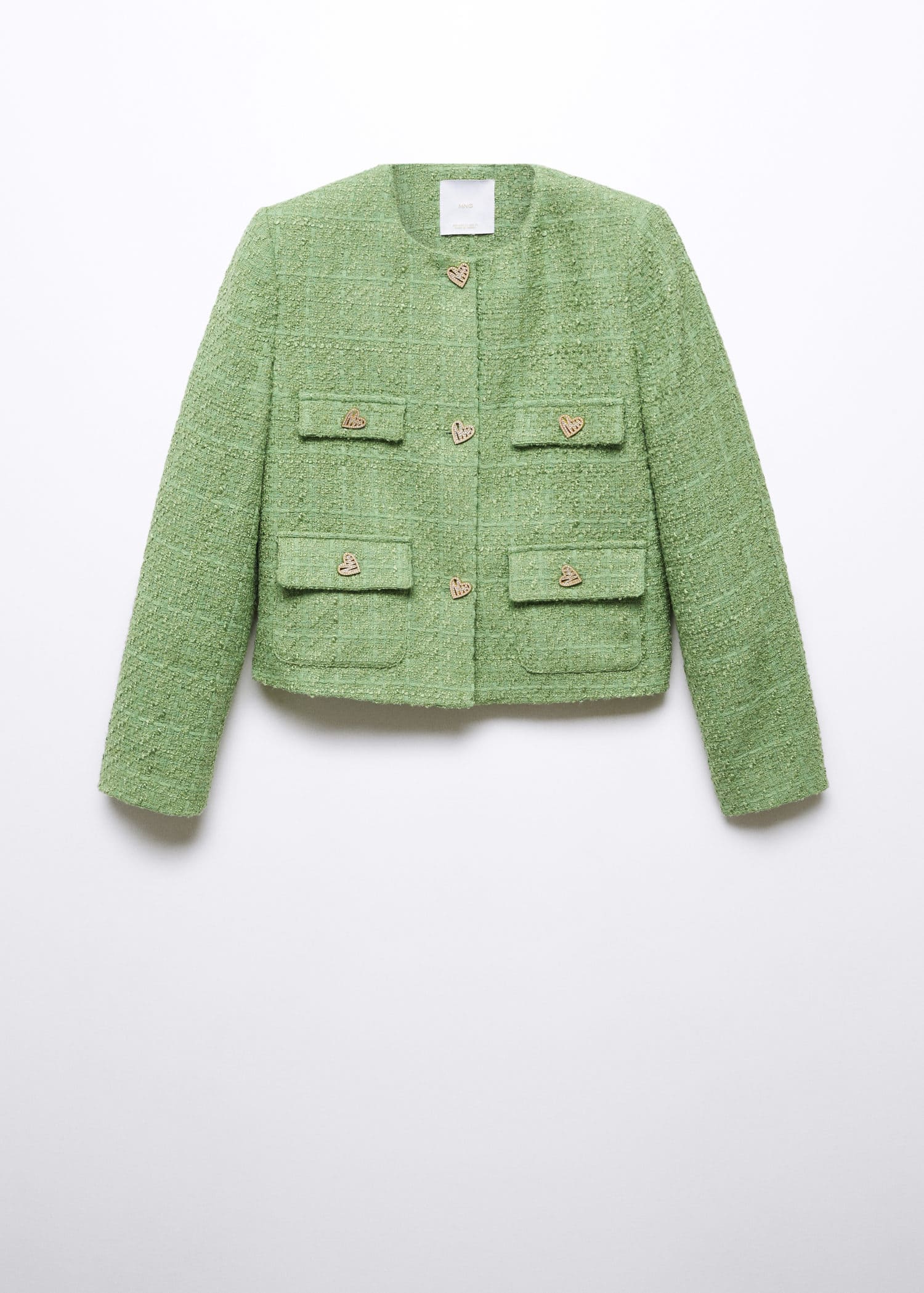 MANGO Tweed Jacket With Jewel Buttons in Pastel Green | Endource