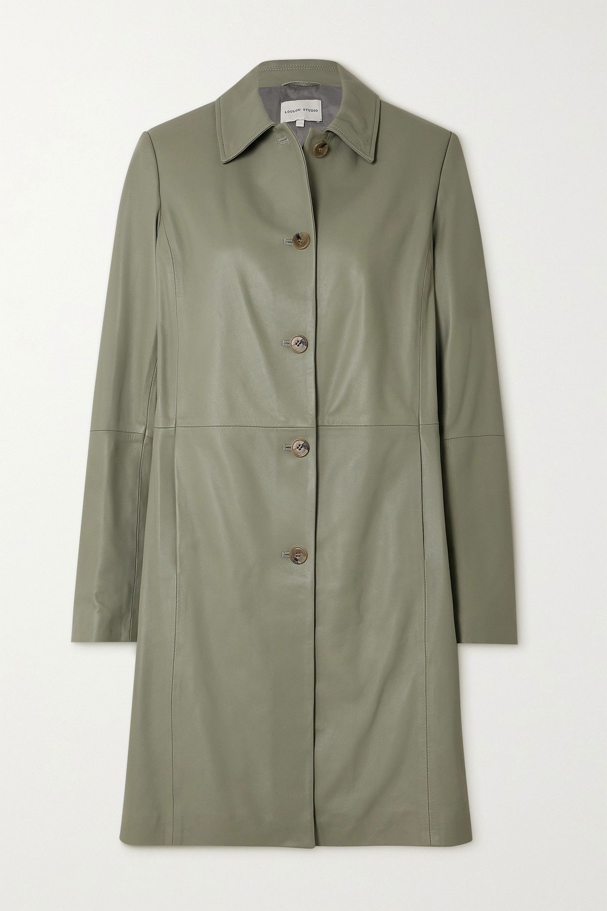 LOULOU STUDIO Uvon Leather Trench Coat in Gray | endource