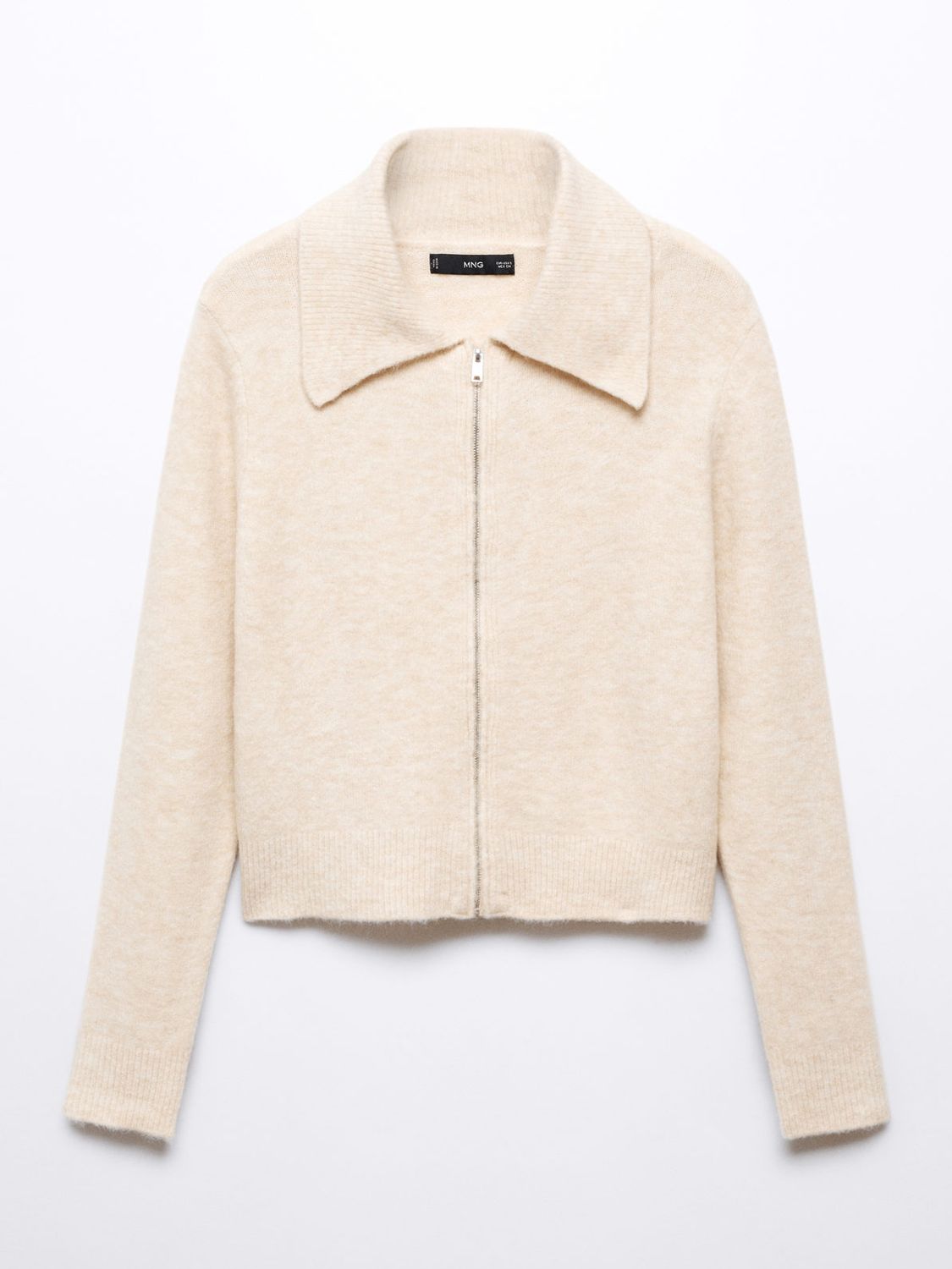 MANGO Pinto Zip Knitted Cardigan in Light Beige | endource