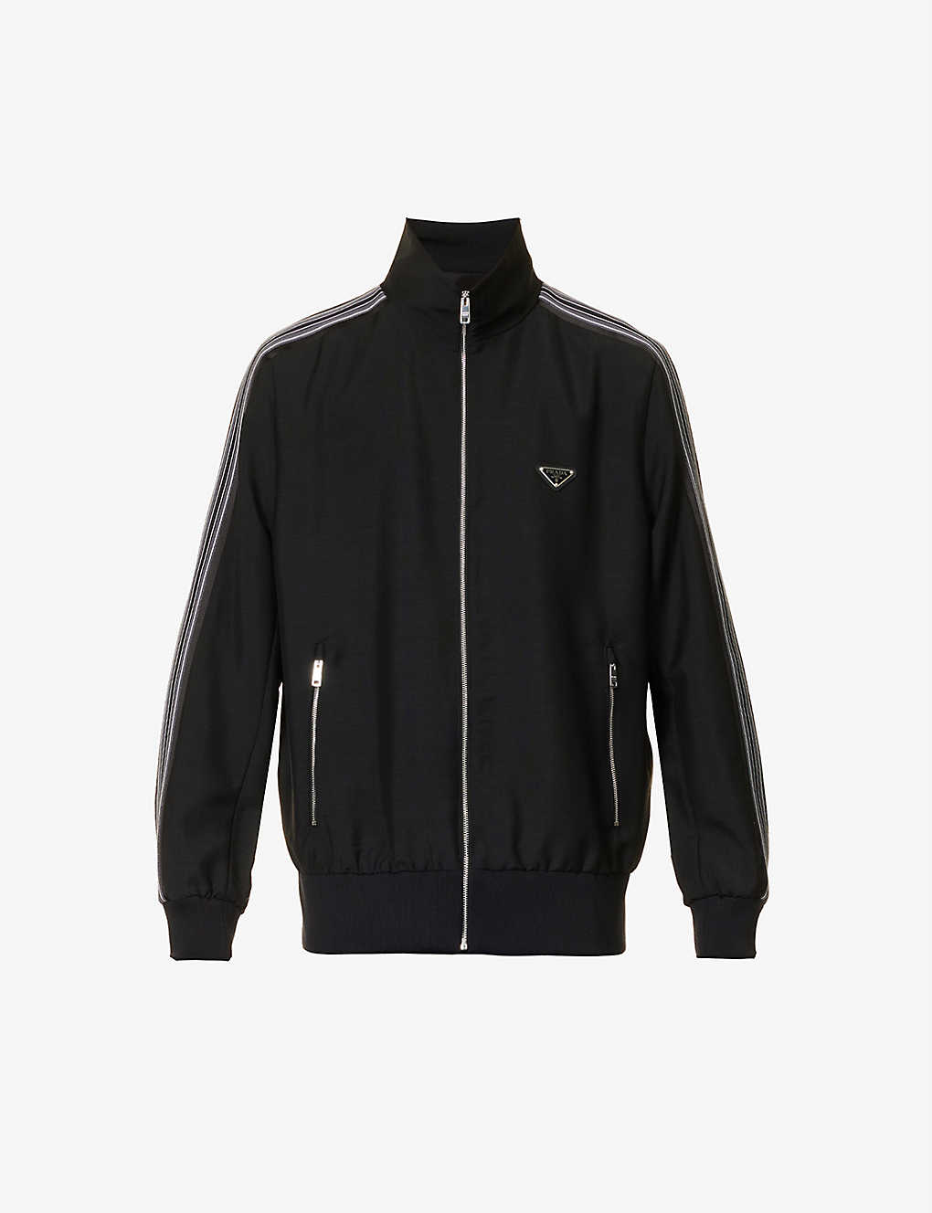 PRADA Logo-Appliqué Mohair Wool-Blend Jacket in NERO | endource