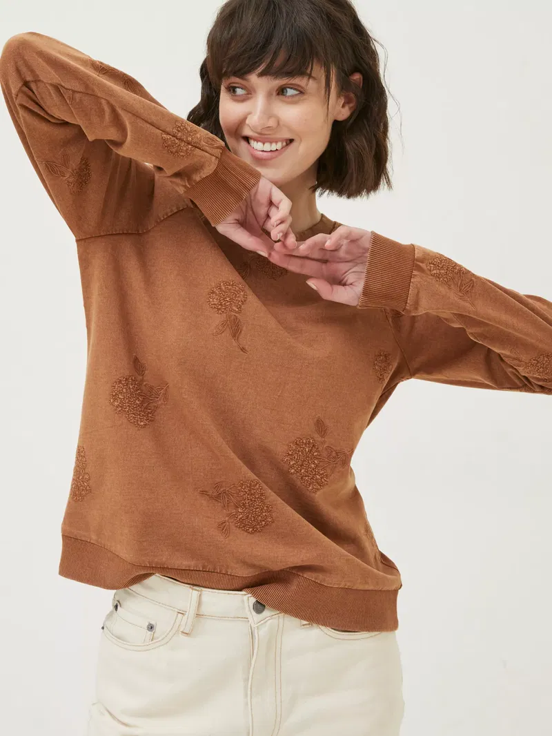 FATFACE Becky Embroidered Jumper in Rust Brown | endource
