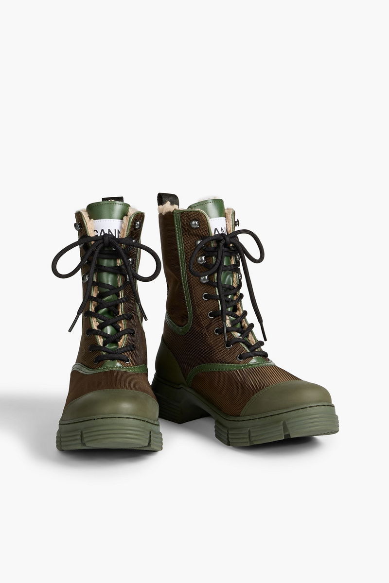 GANNI Tubular Rubber And Leather-Trimmed Shell Combat Boots in Green ...