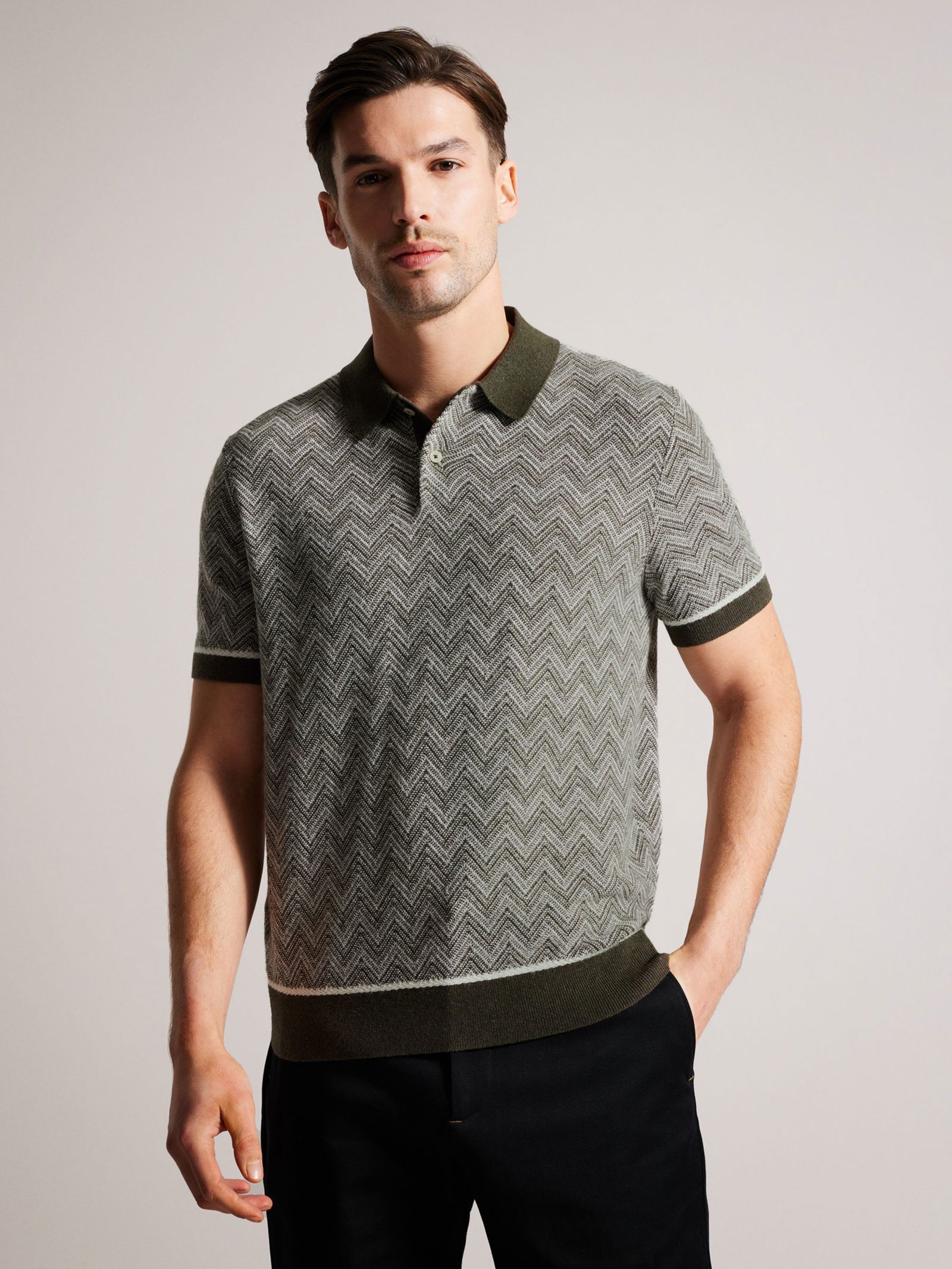 TED BAKER Waldun Knitted Polo Shirt in Dark Green | Endource