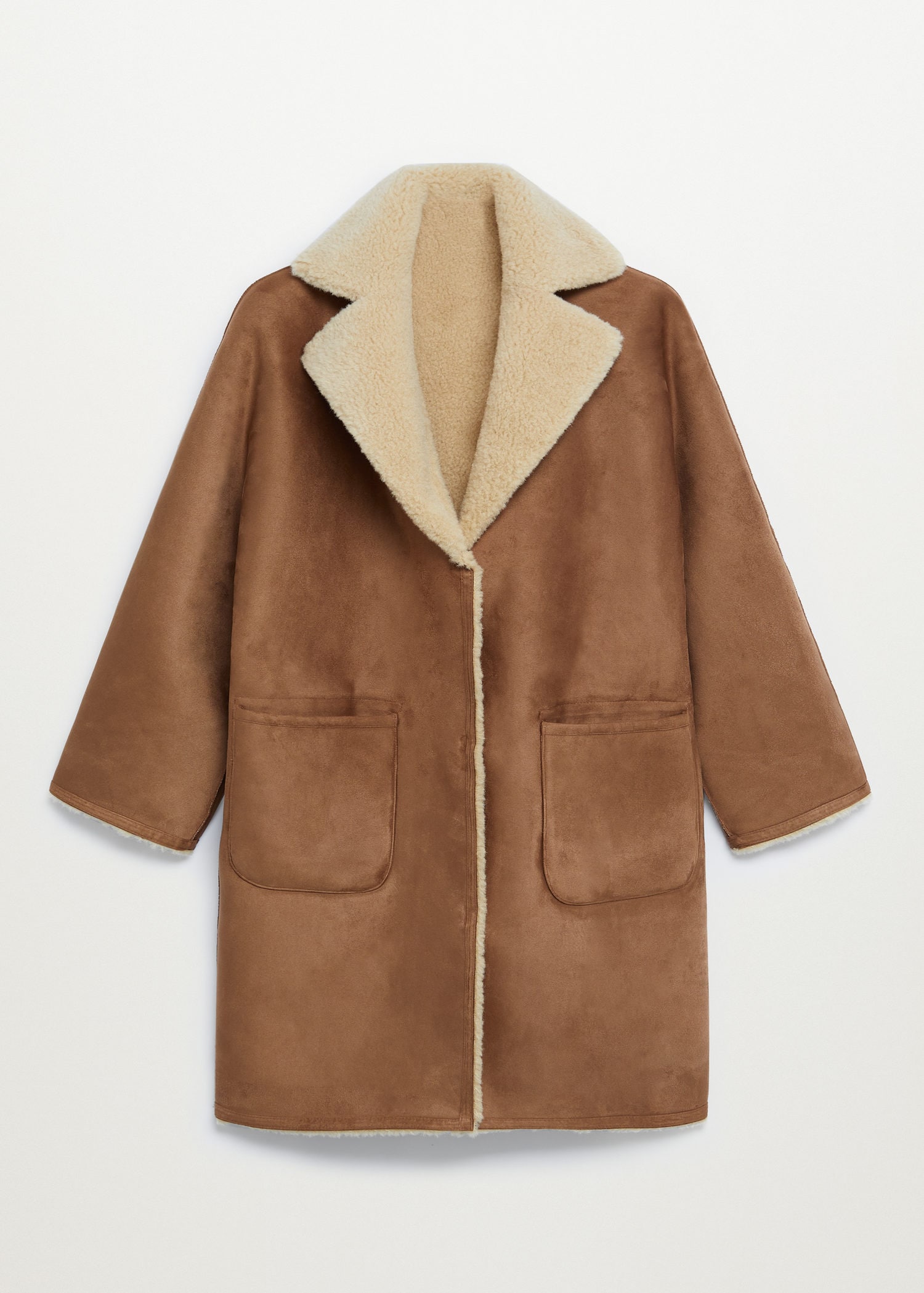 MANGO Reversible Faux Shearling-Lined Coat in Beige | endource