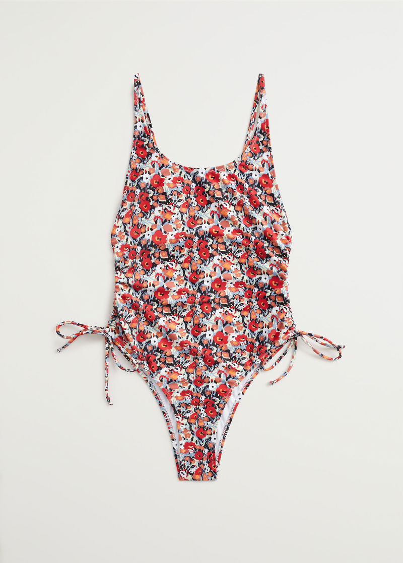 MANGO Floral Print Swimsuit in Red | Endource