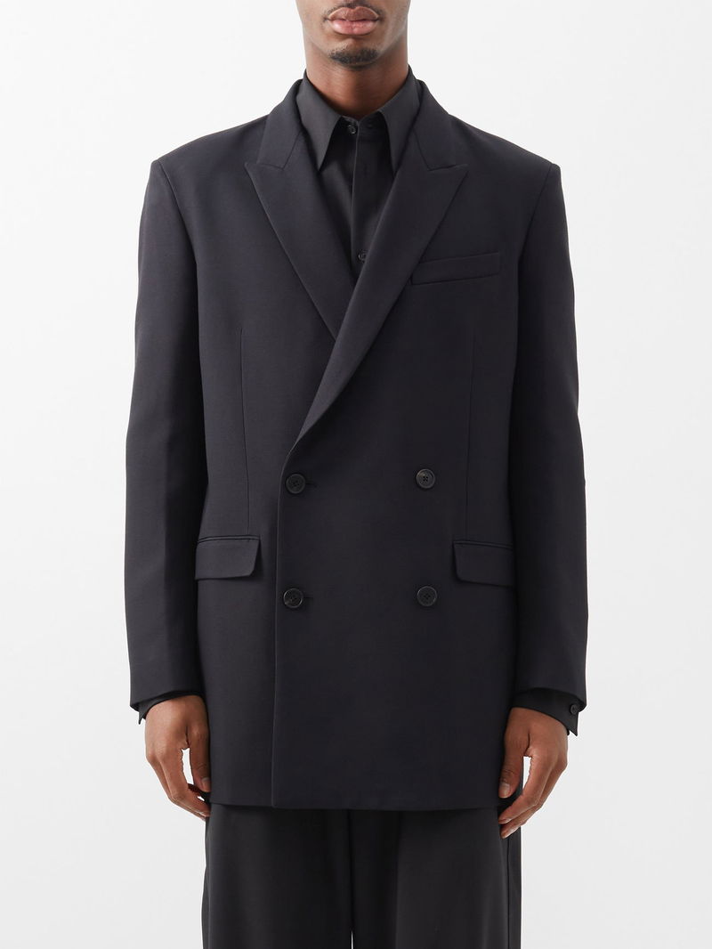 THE ROW Gavin Double-Breasted Wool Suit Jacket in Black | endource
