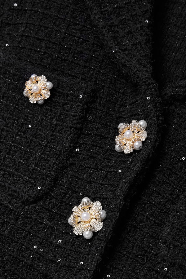 SELF-PORTRAIT Cropped Embellished Metallic Bouclé-Knit Jacket in Black ...