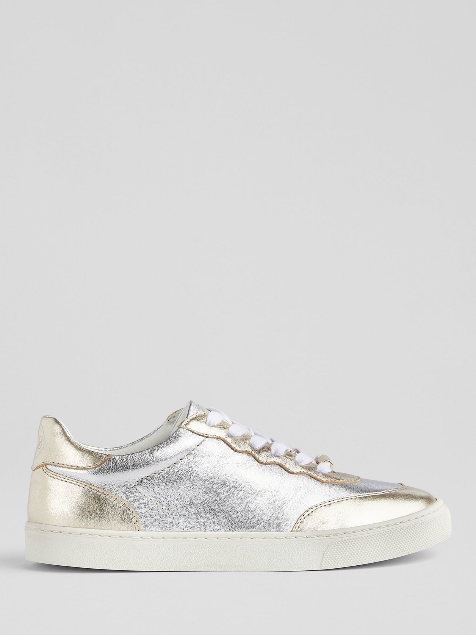 L.K. BENNETT Runner Metallic Leather Trainers in Gold/Silver | Endource