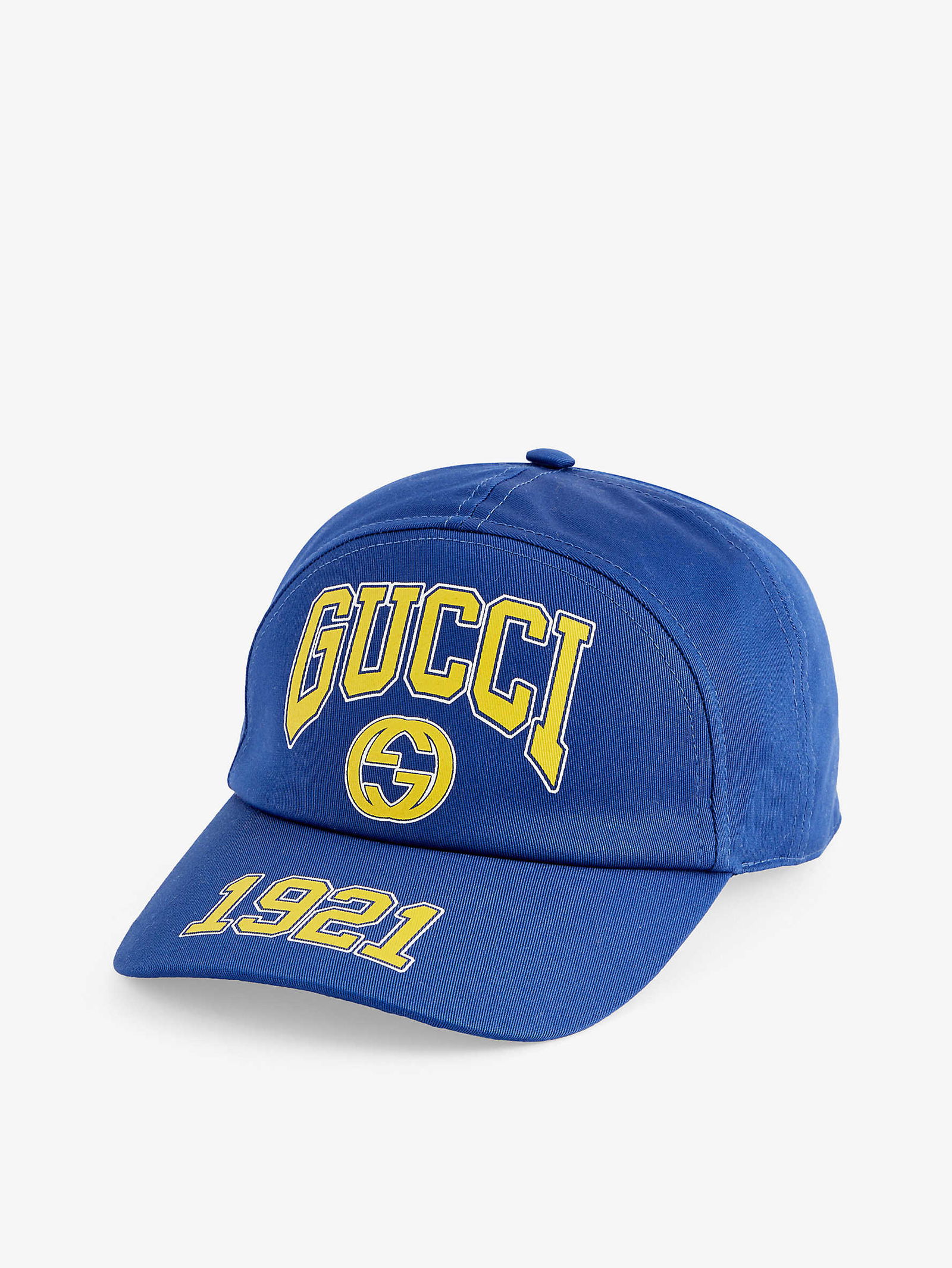 GUCCI Brand-Print Panelled Cotton Cap in Blue/crop | endource