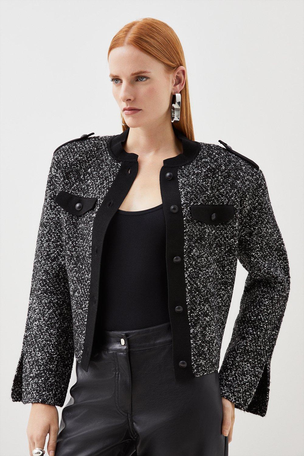 KAREN MILLEN Tweed Knit Short Jacket in Mono | endource