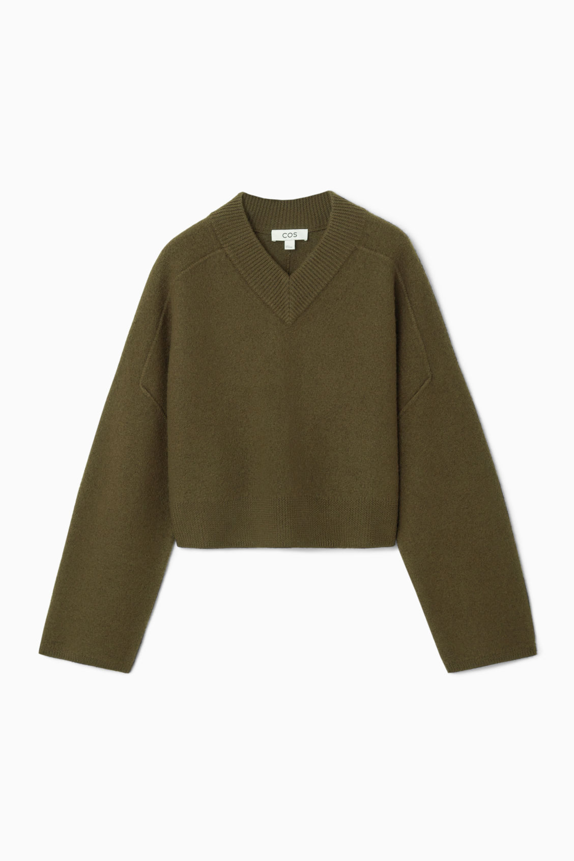 COS Cropped V-Neck Wool Jumper in DARK GREEN | Endource