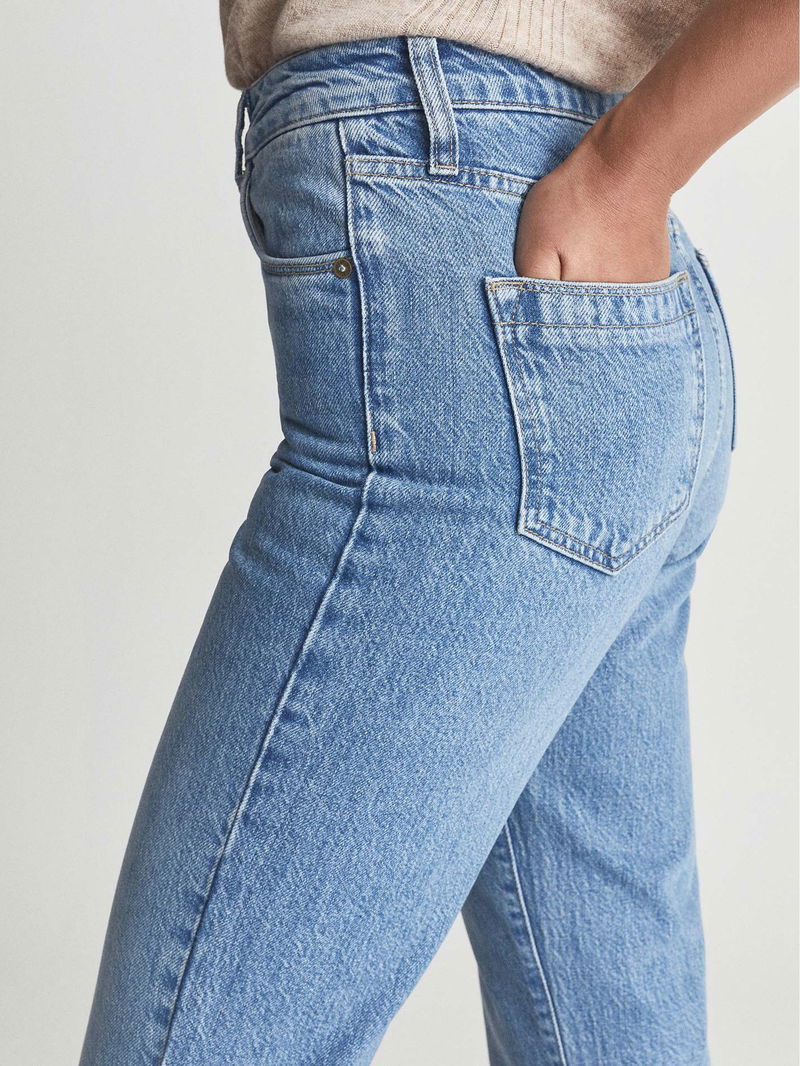 REISS Raye High Rise Slim Straight Fit Jeans in Pale Blue | endource