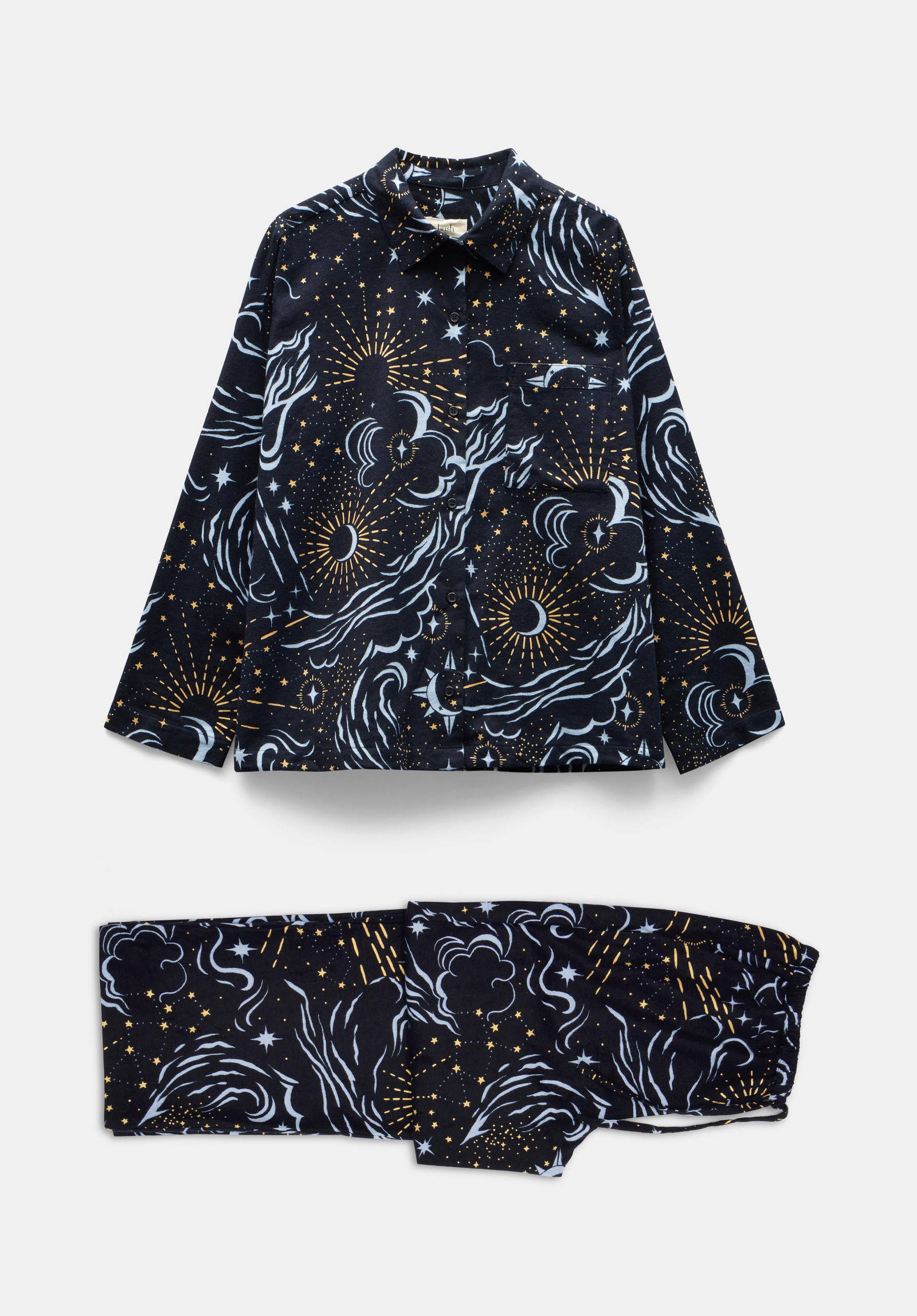 HUSH Sadie Cotton Flannel Pyjamas in Celestial Sky Midnight Navy/Gold ...