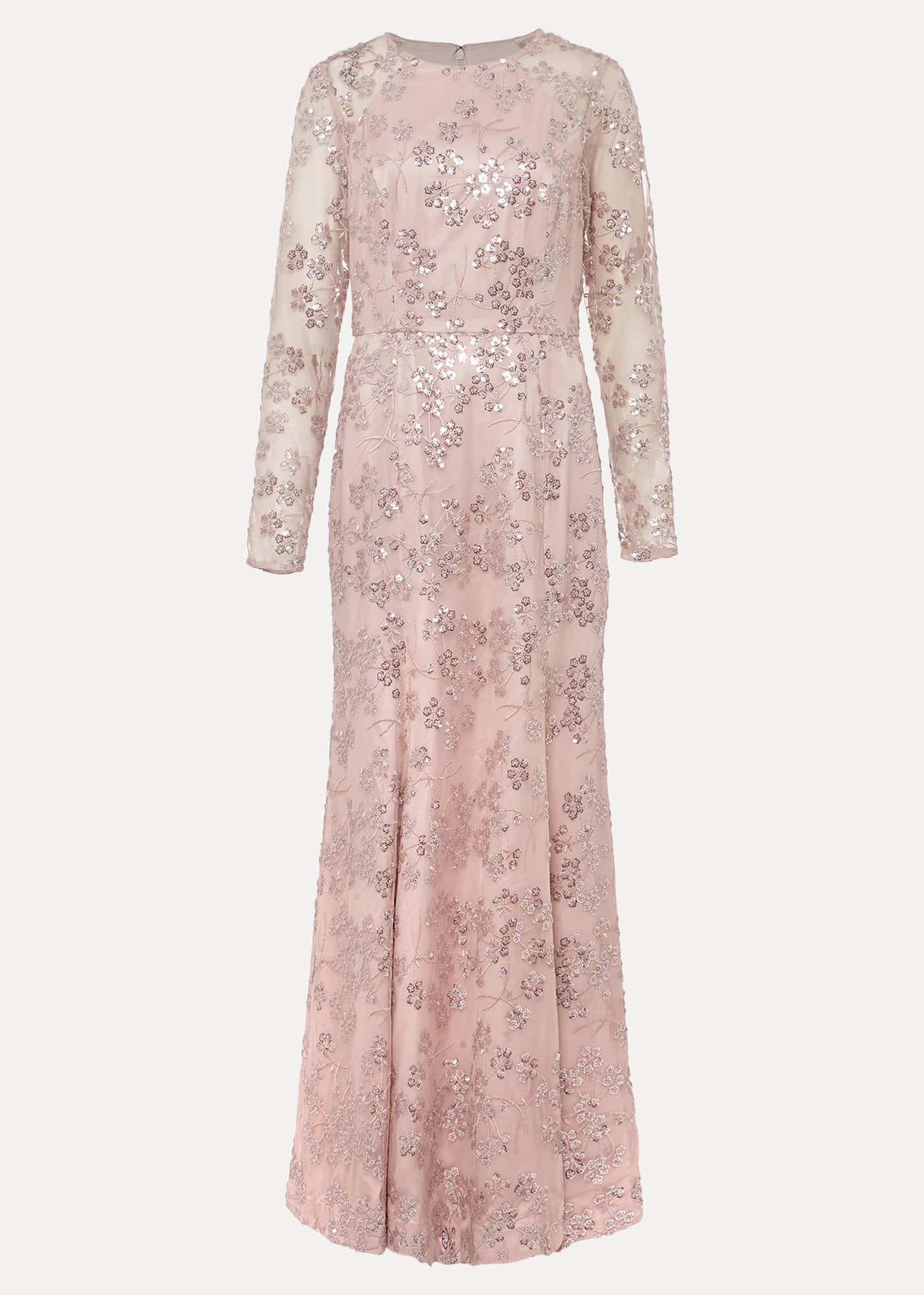 PHASE EIGHT Natalya Sequin Floral Maxi Dress in Pink | endource