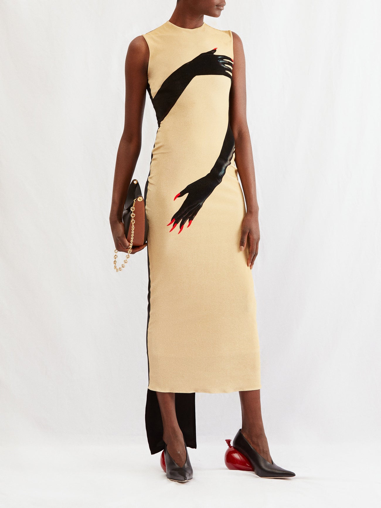 LOEWE Hand-Print Velvet Midi Dress in Beige | endource