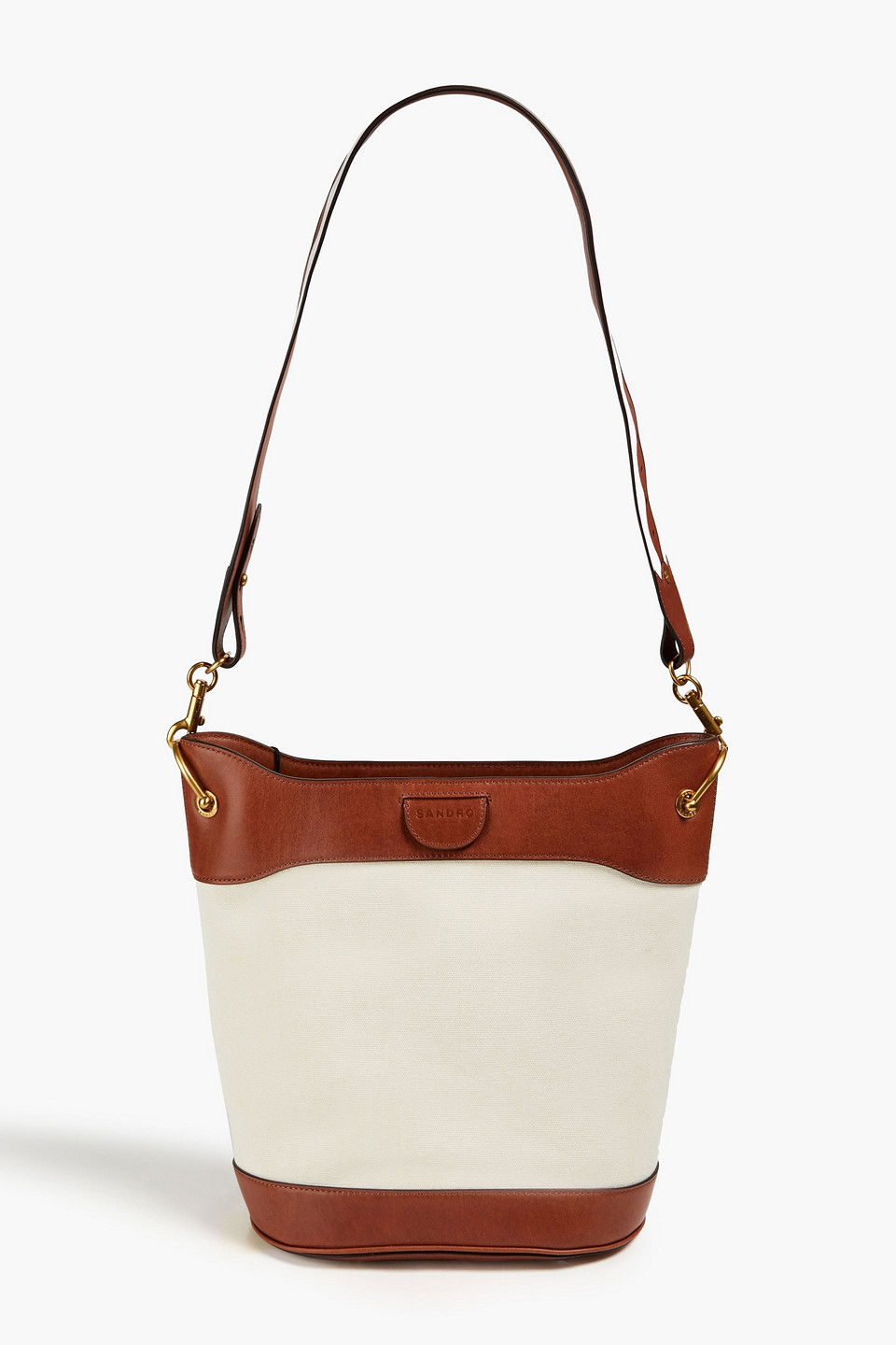 SANDRO City Leather And Canvas Bucket Bag in White | Endource