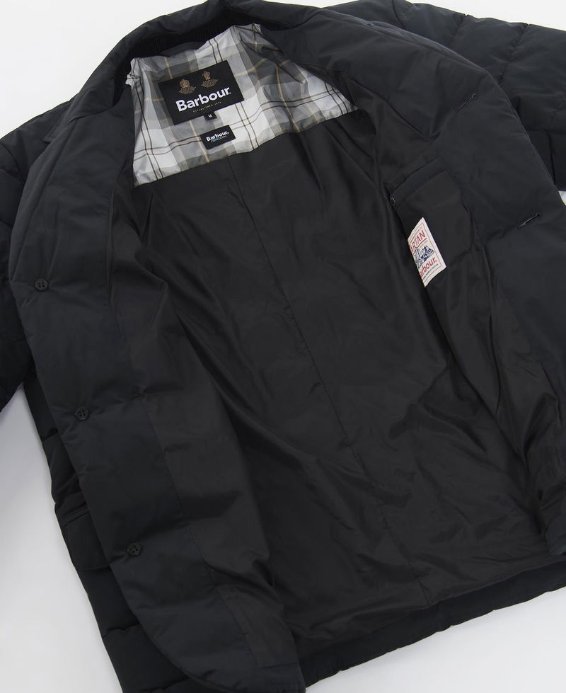 BARBOUR Canning Baffle Quilted Jacket in Black/Grey Stone Tartan | endource